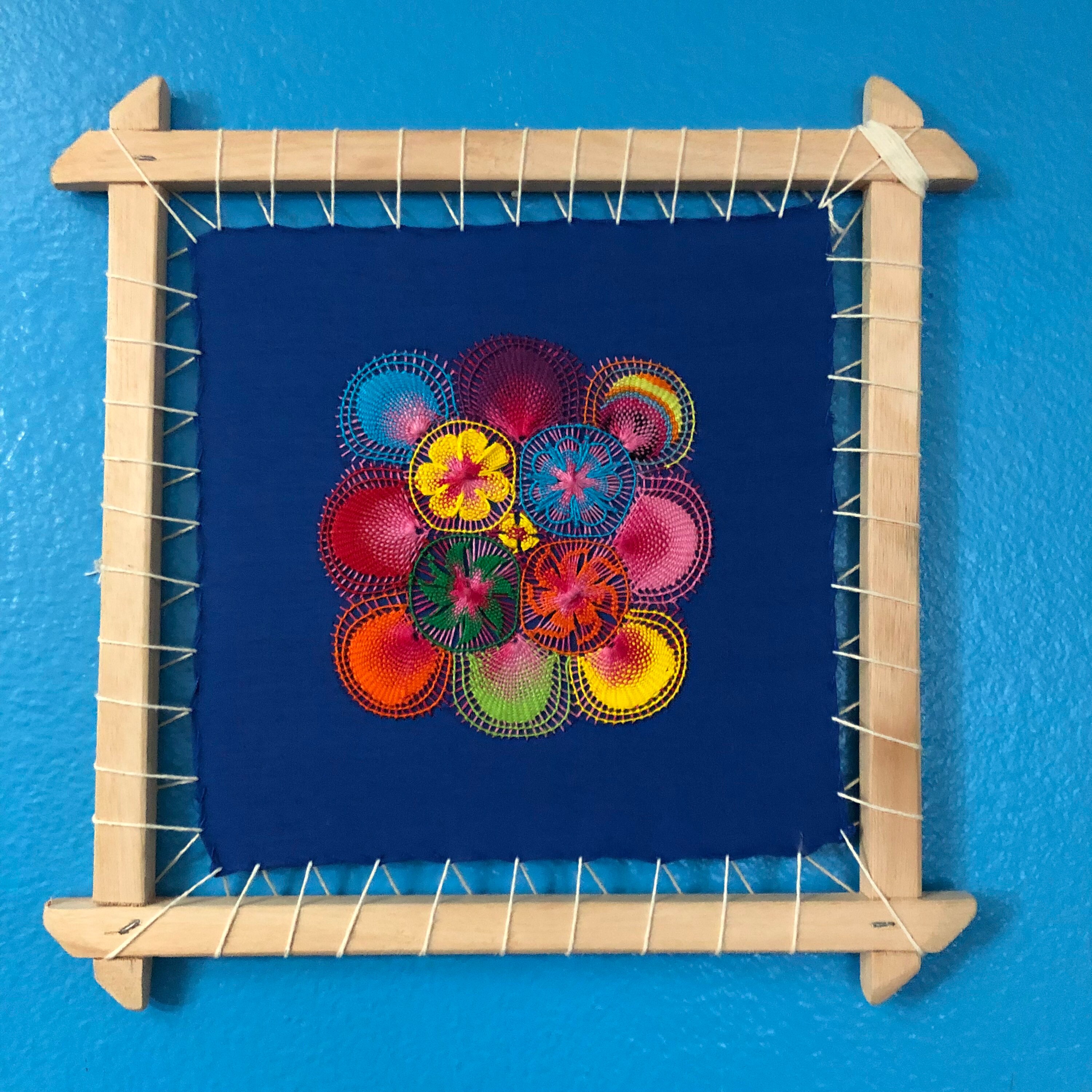 Ñandutí Lacework Art with Wood Frame from Itauguá, Paraguay (11” x 11”)