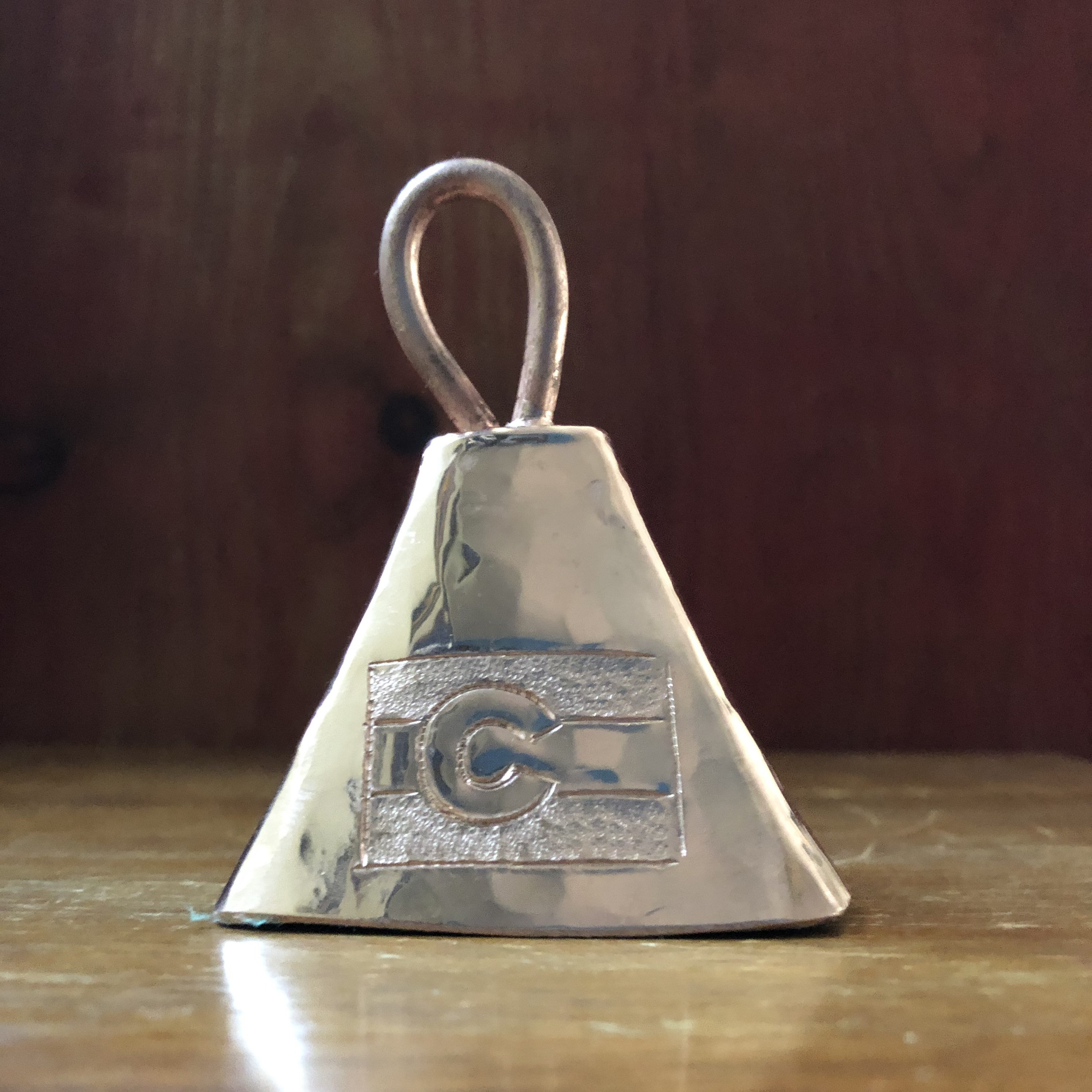 Pure Hammered Copper Cowbell with Colorado Flag engraving (3 1/2)