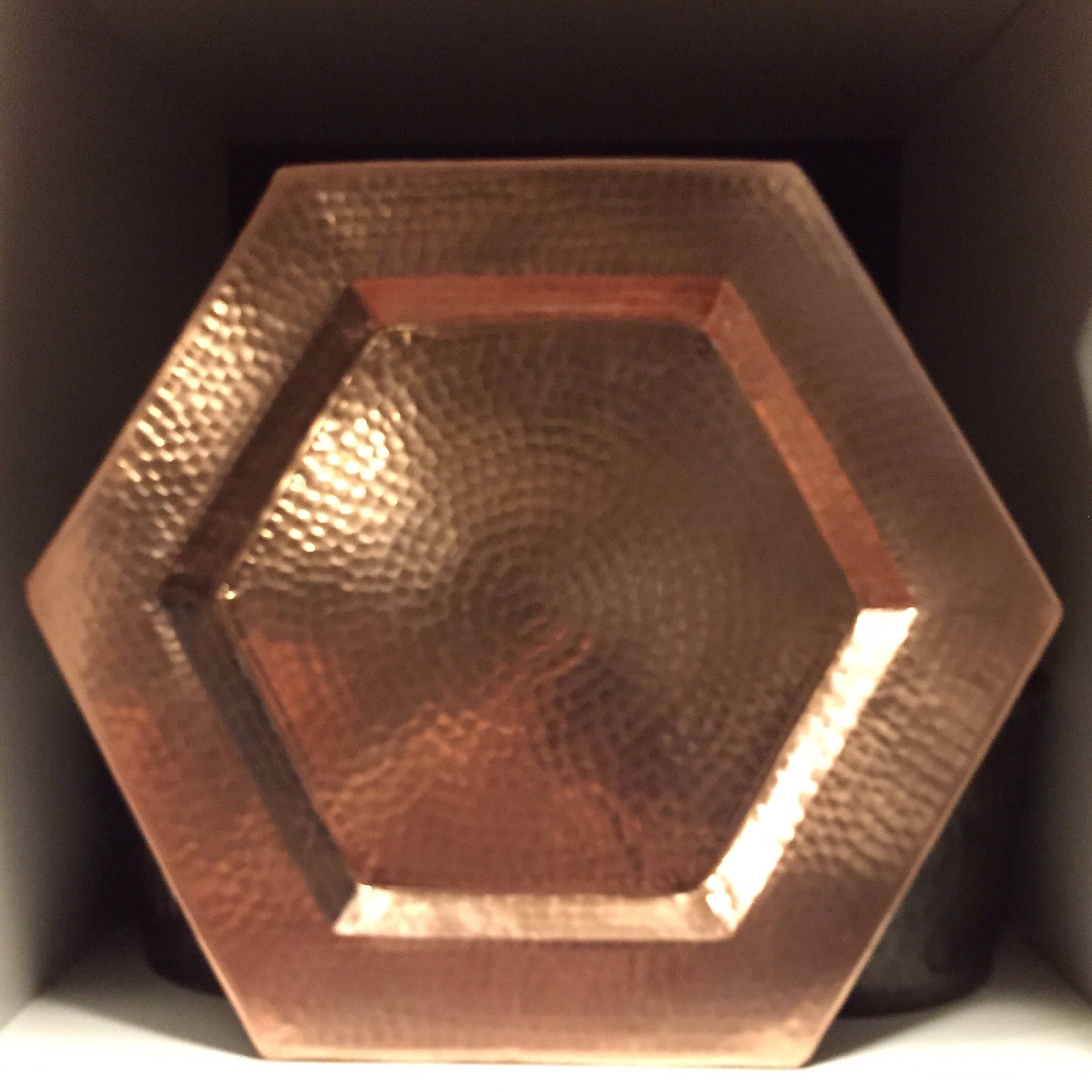 Pure Hammered Copper Hexagonal Serving Plate - 12 diameter