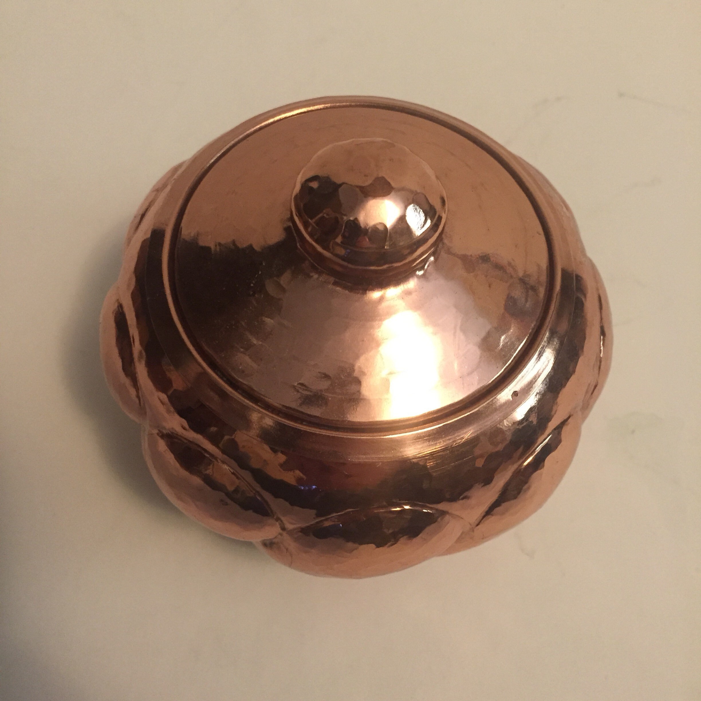 Hammered Copper Round Spiral Design Storage Container with Lid