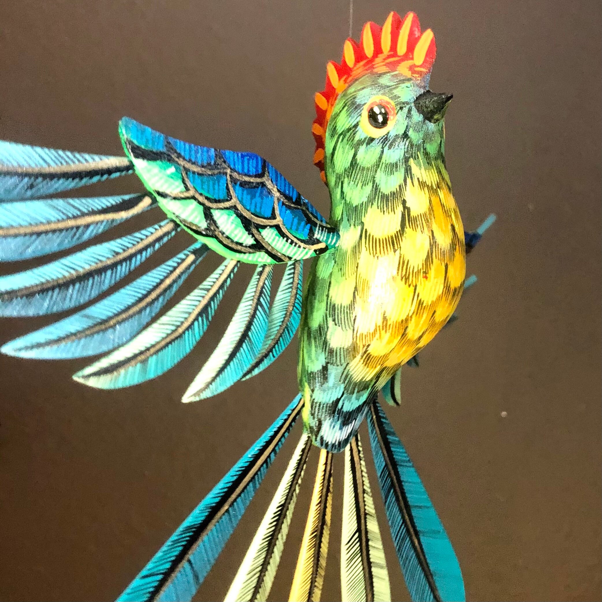 Alebrije Exotic Quetzal Bird Wood Carving by Roberto and Esperanza Martinez