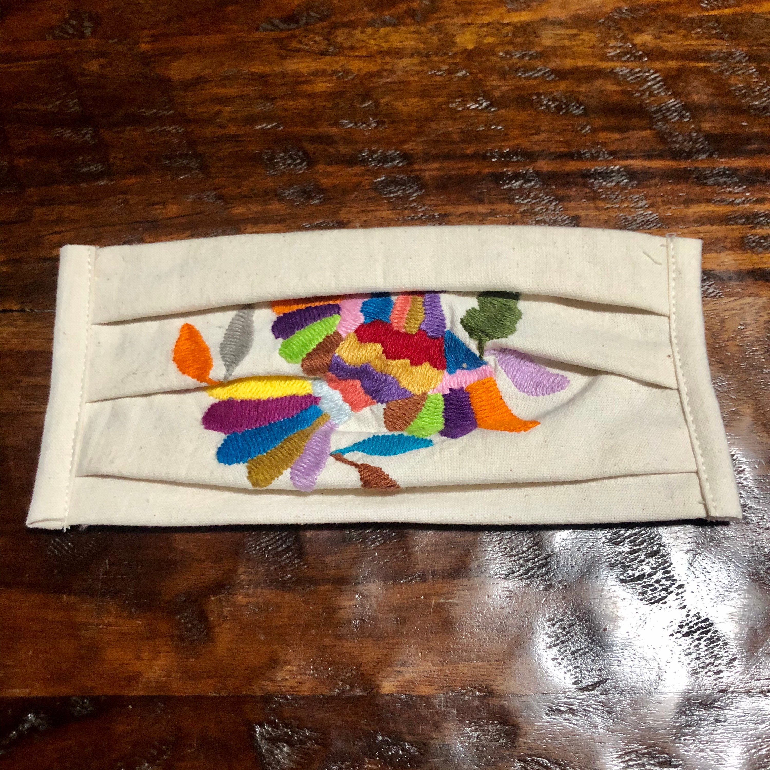 Handmade Muslin Cotton Face Mask with Otomi Embroidery Bird Design ...
