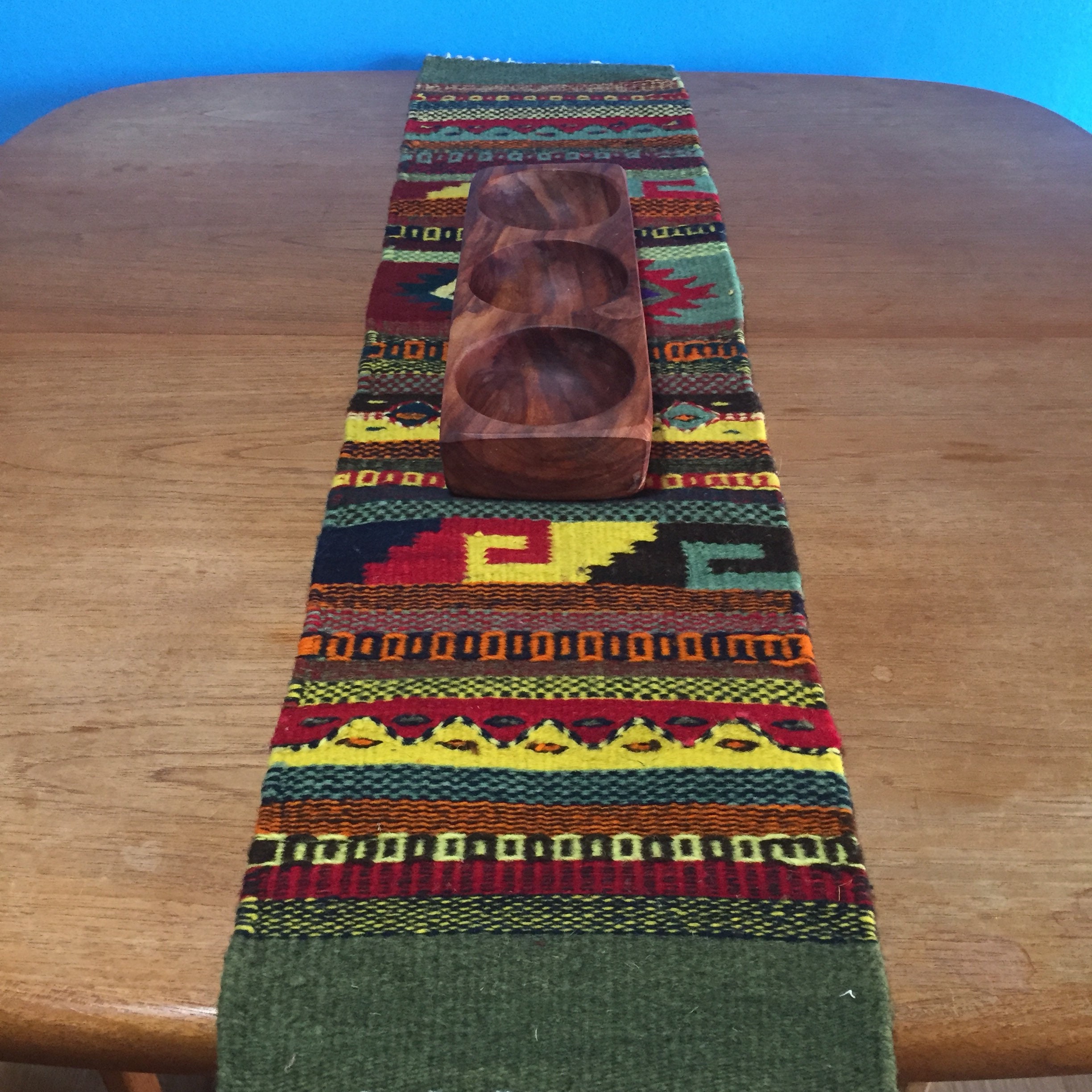Zapotec hand woven merino wool table runner 40 x 10