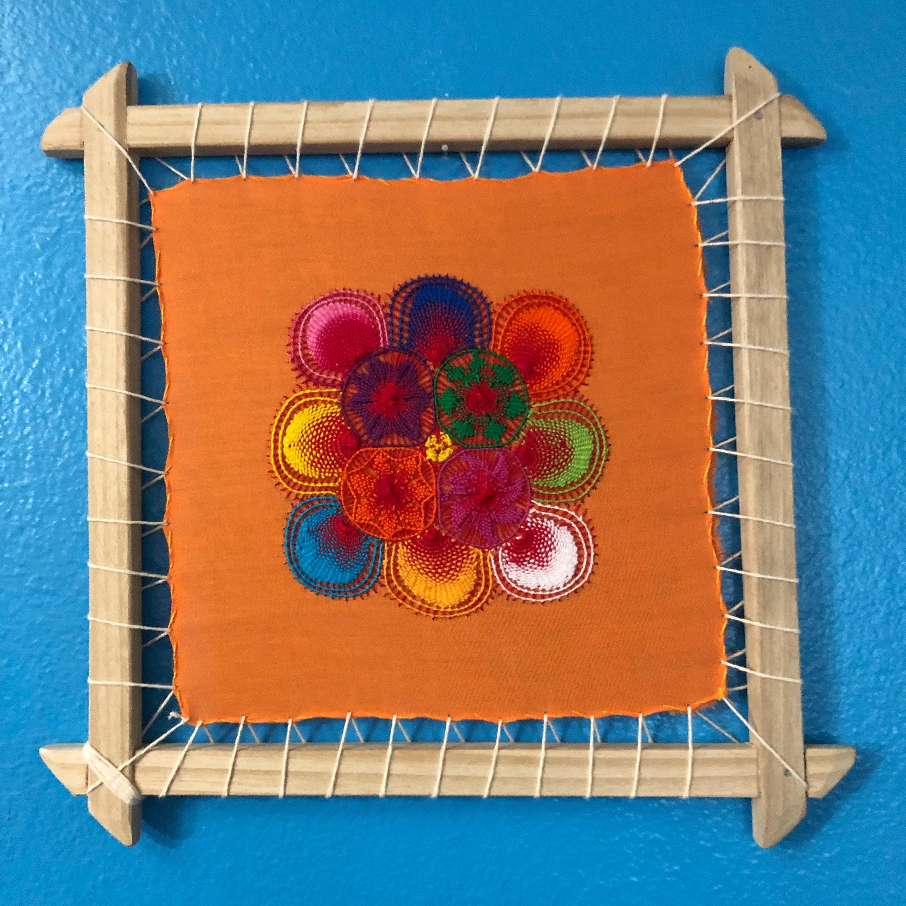 Ñandutí Lacework Art with Wood Frame from Itauguá, Paraguay (11” x 11”)
