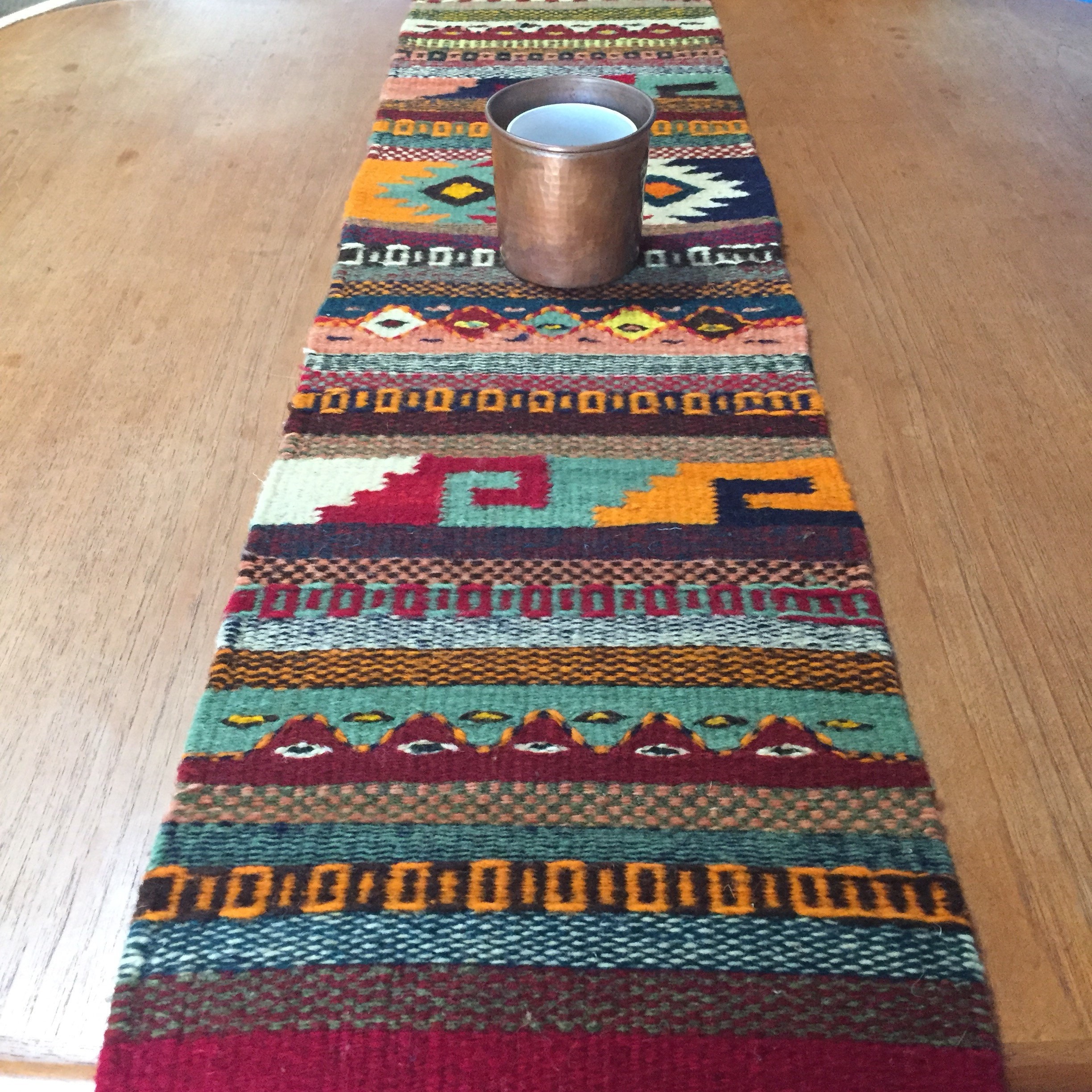 Zapotec hand woven merino wool table runner 42 x 10