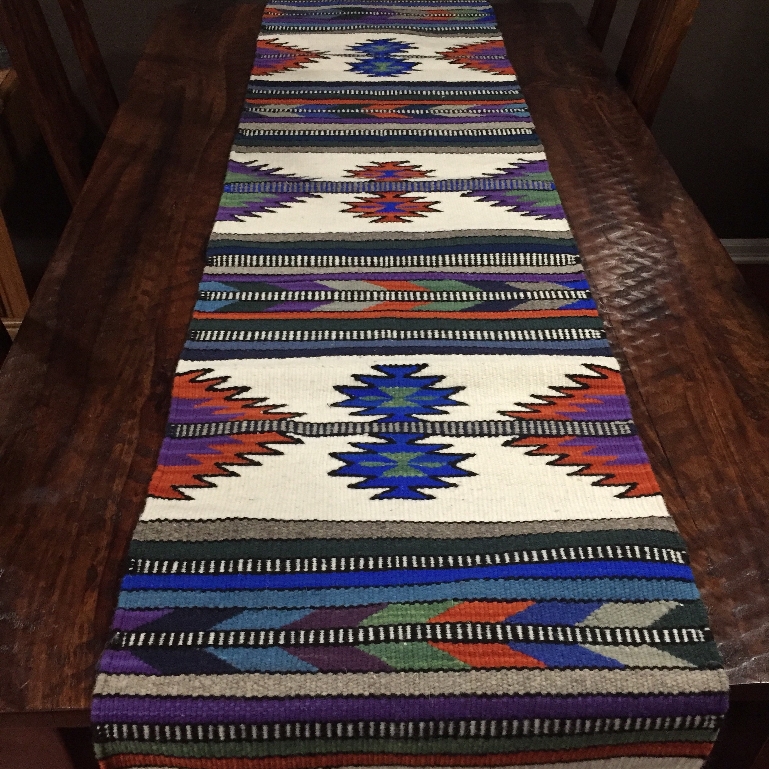 Purhépecha hand woven wool table / floor runner 77 x 19 1/2
