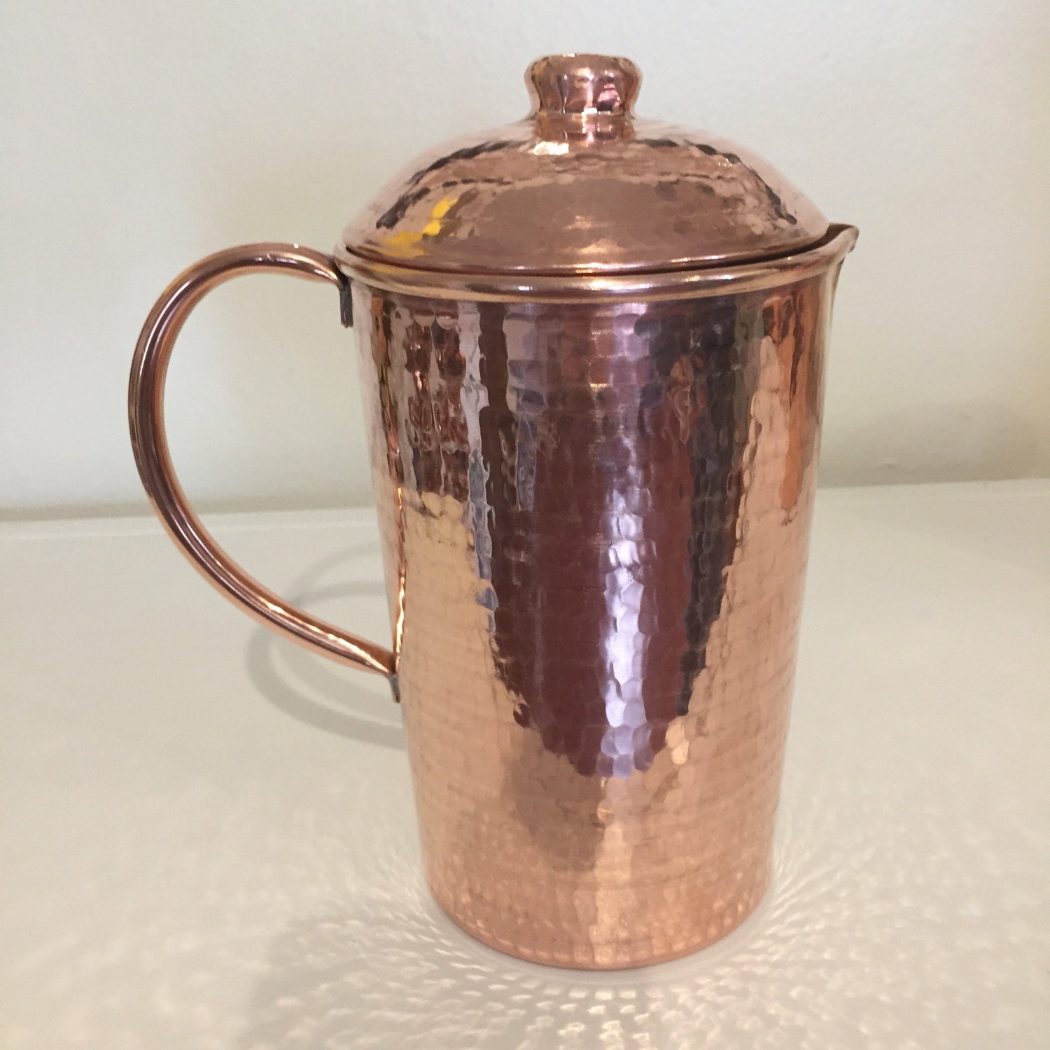 Hammered Copper Pitcher with lid - 32oz, 100% pure copper