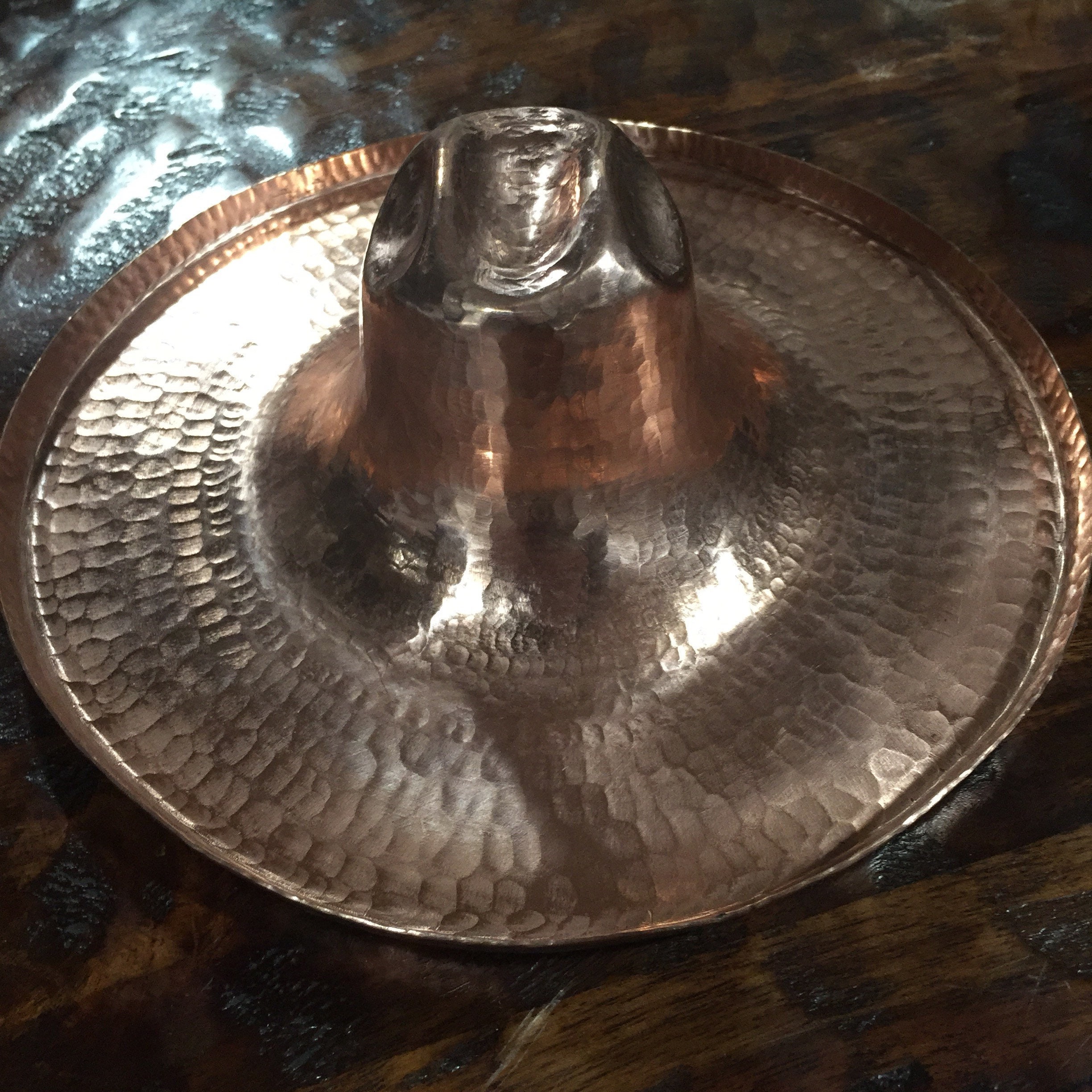 Handcrafted hammered copper cowboy hat ashtray/candy dish (7diameter)