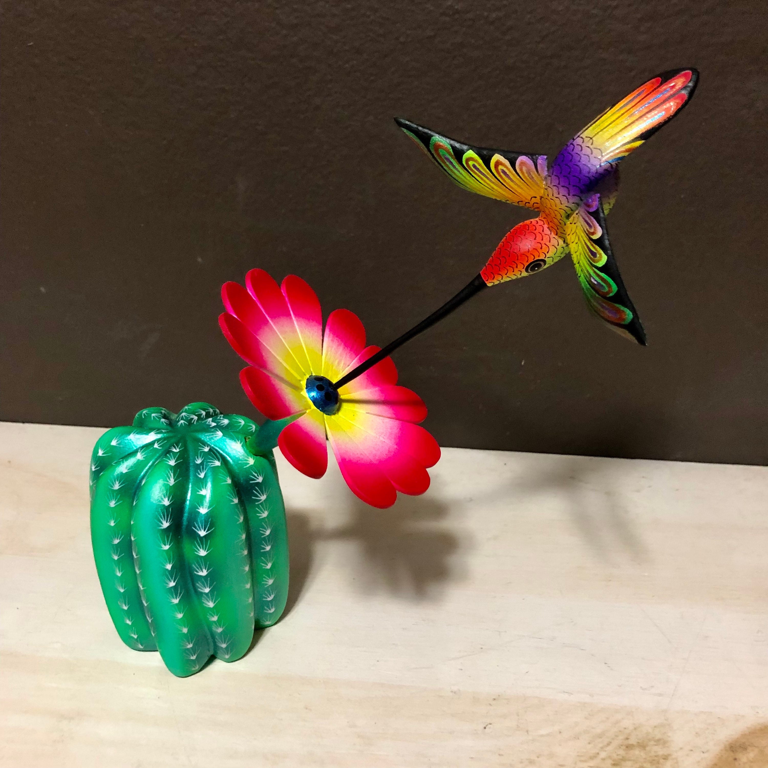 Alebrije Hummingbird and Cactus Flower Handcrafted Wood Carving by ...