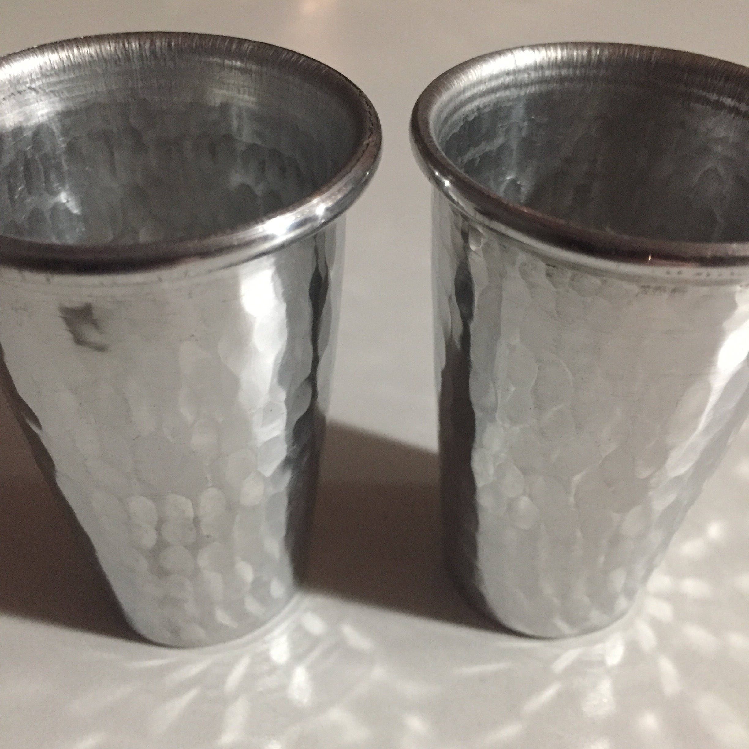 2 Pack Of 2oz Hammered Aluminum Shot Glasses
