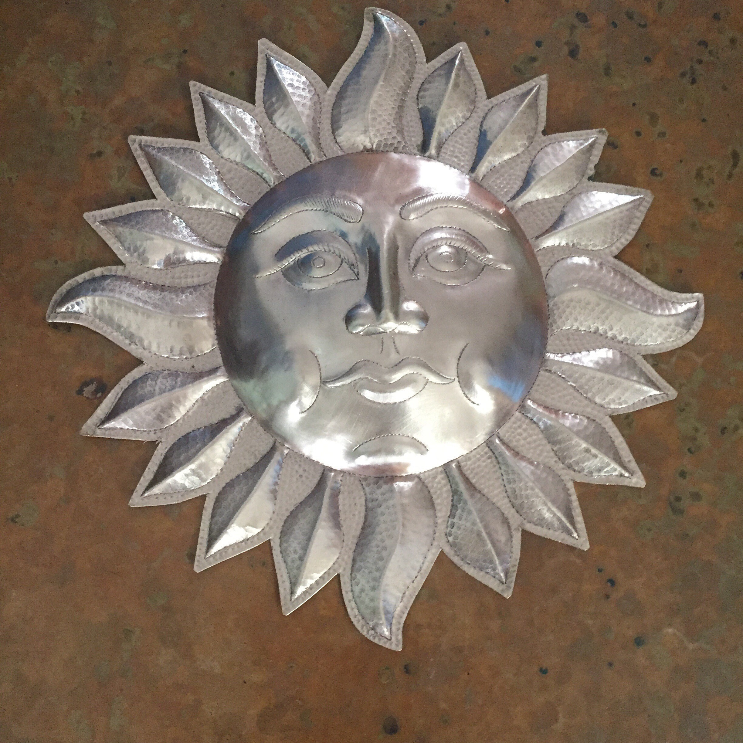 Handcrafted hammered copper 12 sun wall decor