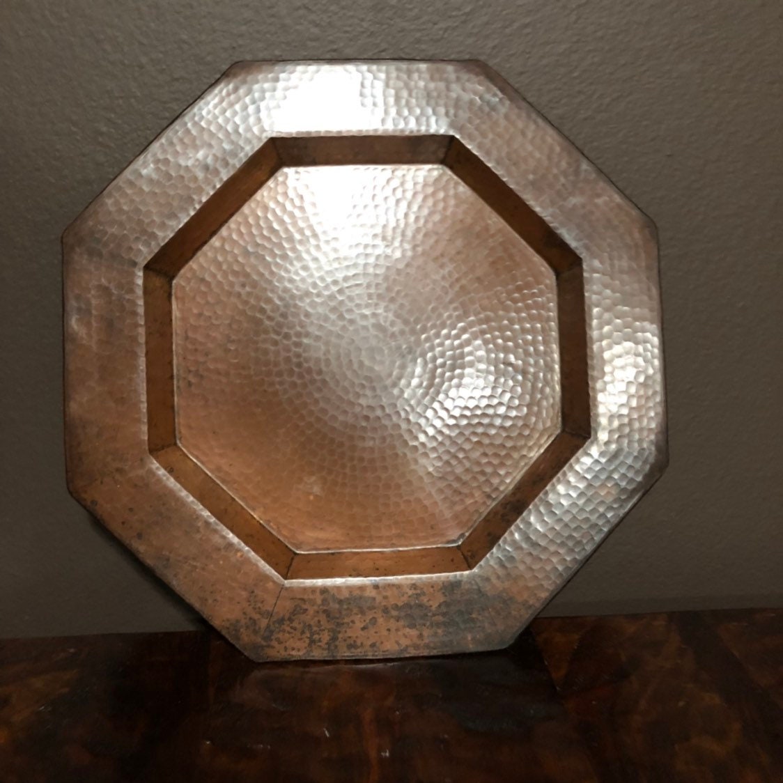 Hammered Copper Octagonal Serving Tray Charger Plate