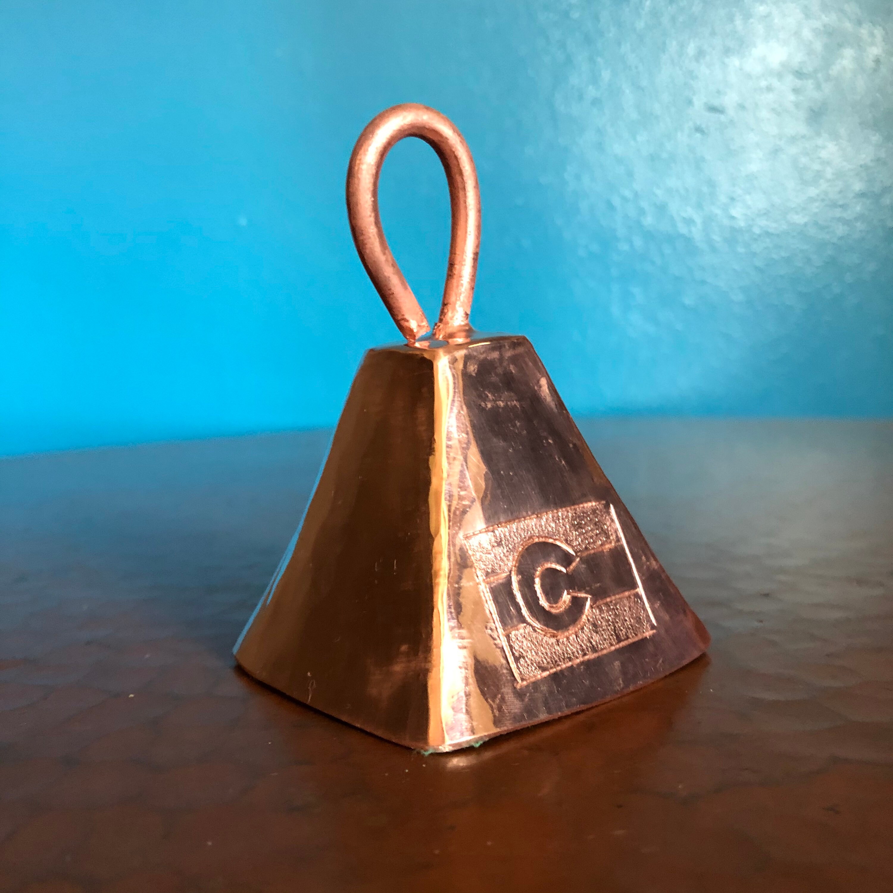 Pure Hammered Copper Cowbell with Colorado Flag engraving (3 1/2)