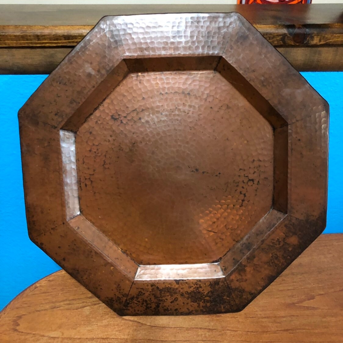 Hammered Copper Octagonal Serving Tray Charger Plate