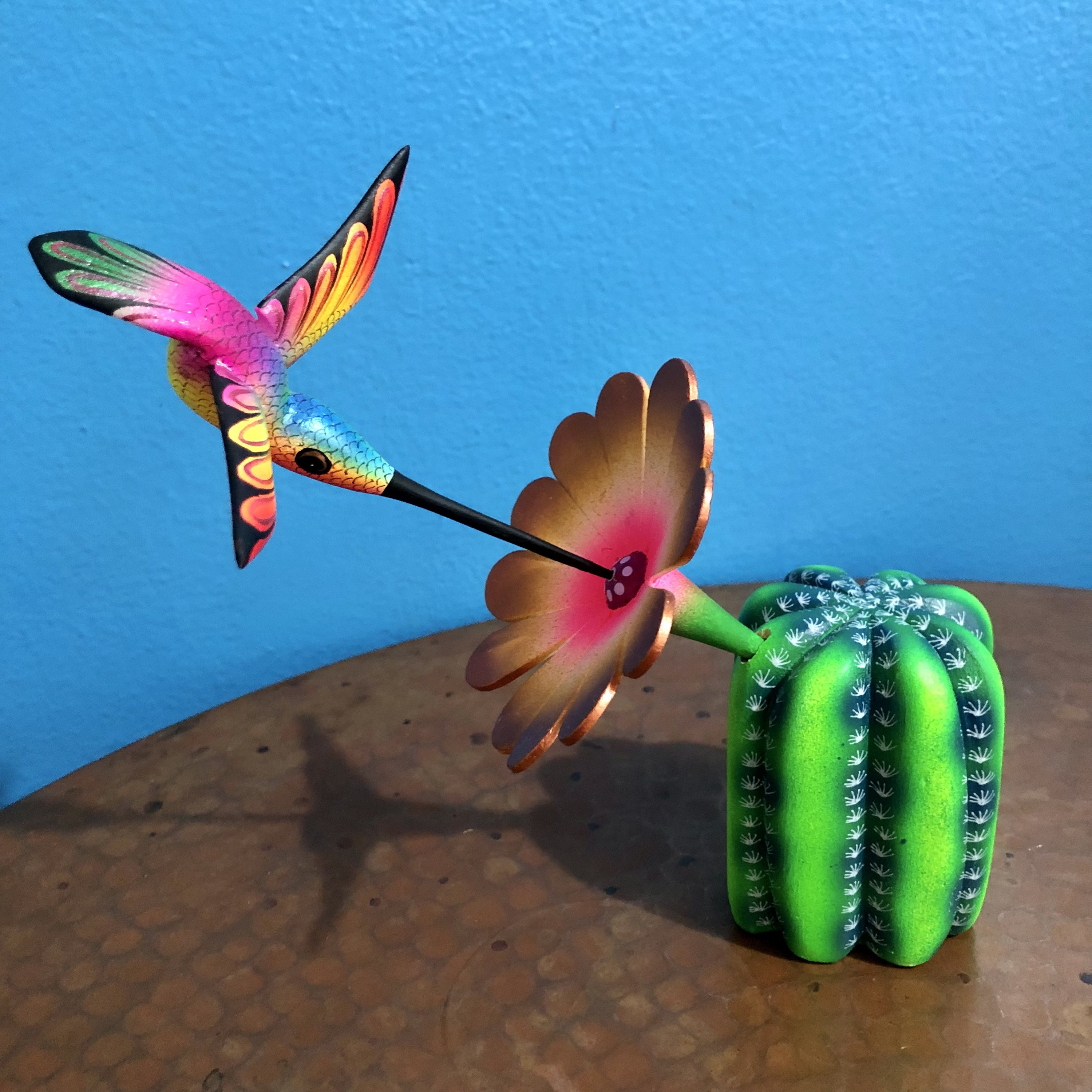 Alebrije Hummingbird and Cactus Flower Handcrafted Wood Carving by ...