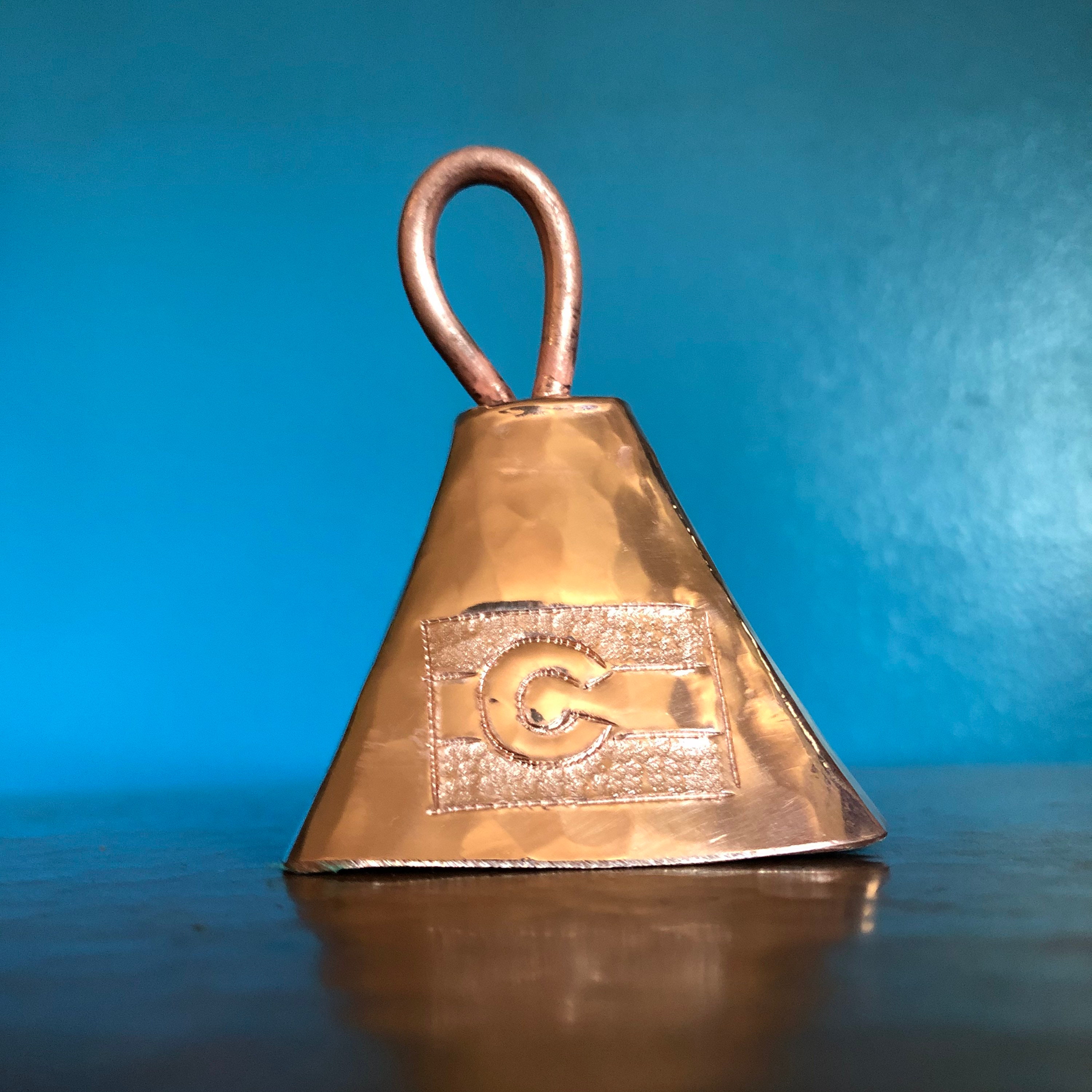 Pure Hammered Copper Cowbell with Colorado Flag engraving (3 1/2)