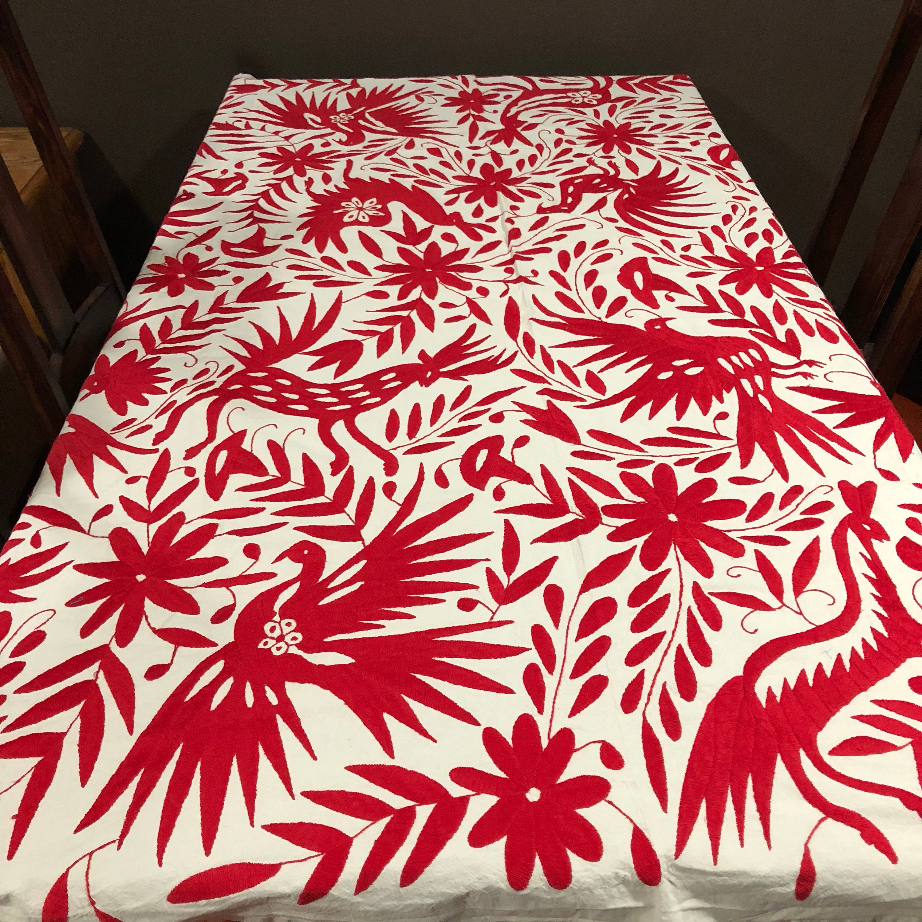 Large Otomí hand embroidered tablecloth / bedspread / frame-able art ...