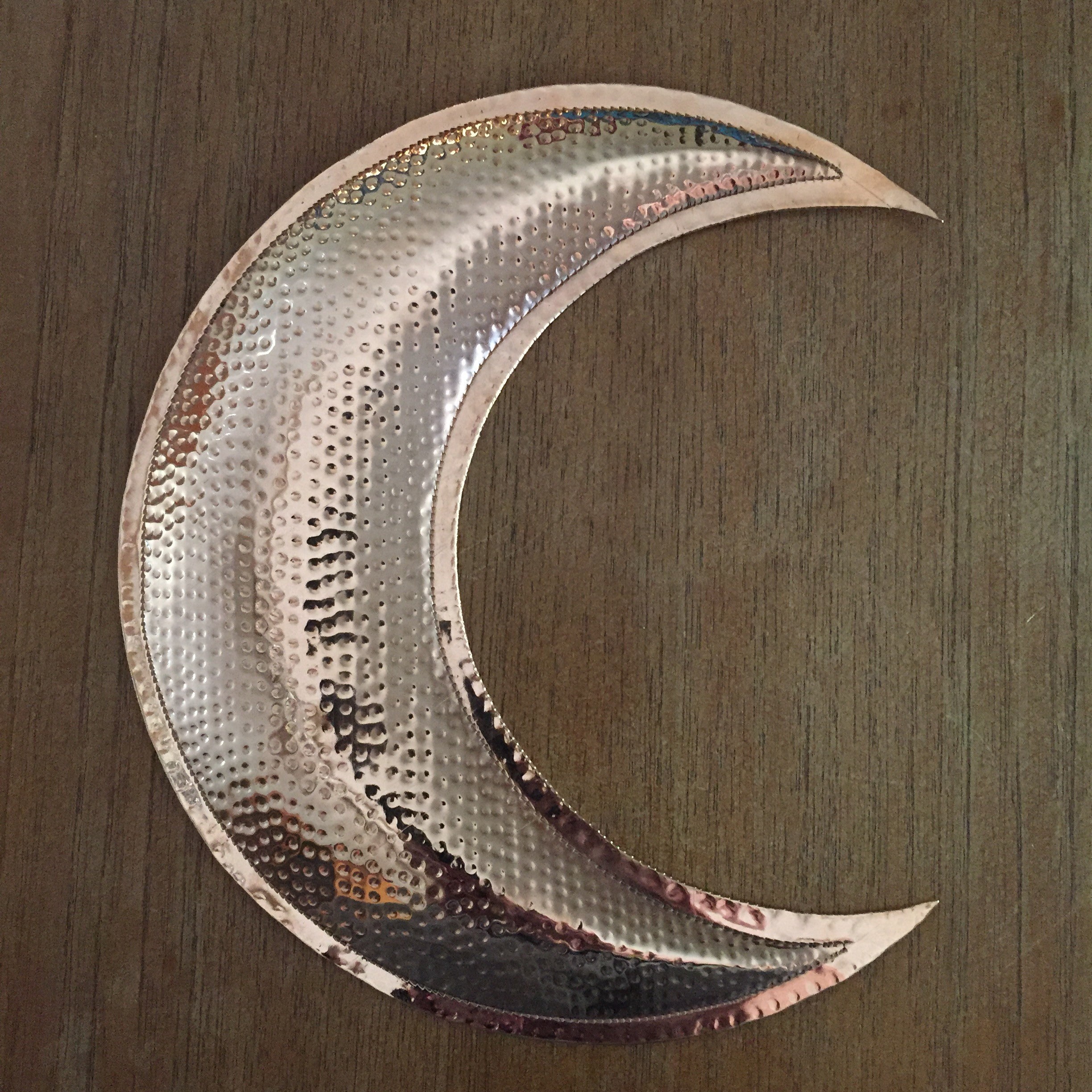 Handcrafted Pure Hammered Copper Crescent Moon 7x8