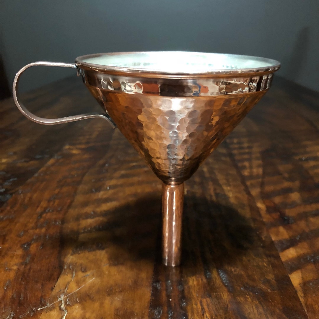 Hand Hammered Pure Copper Funnel - Large Size With Handle and Silver ...