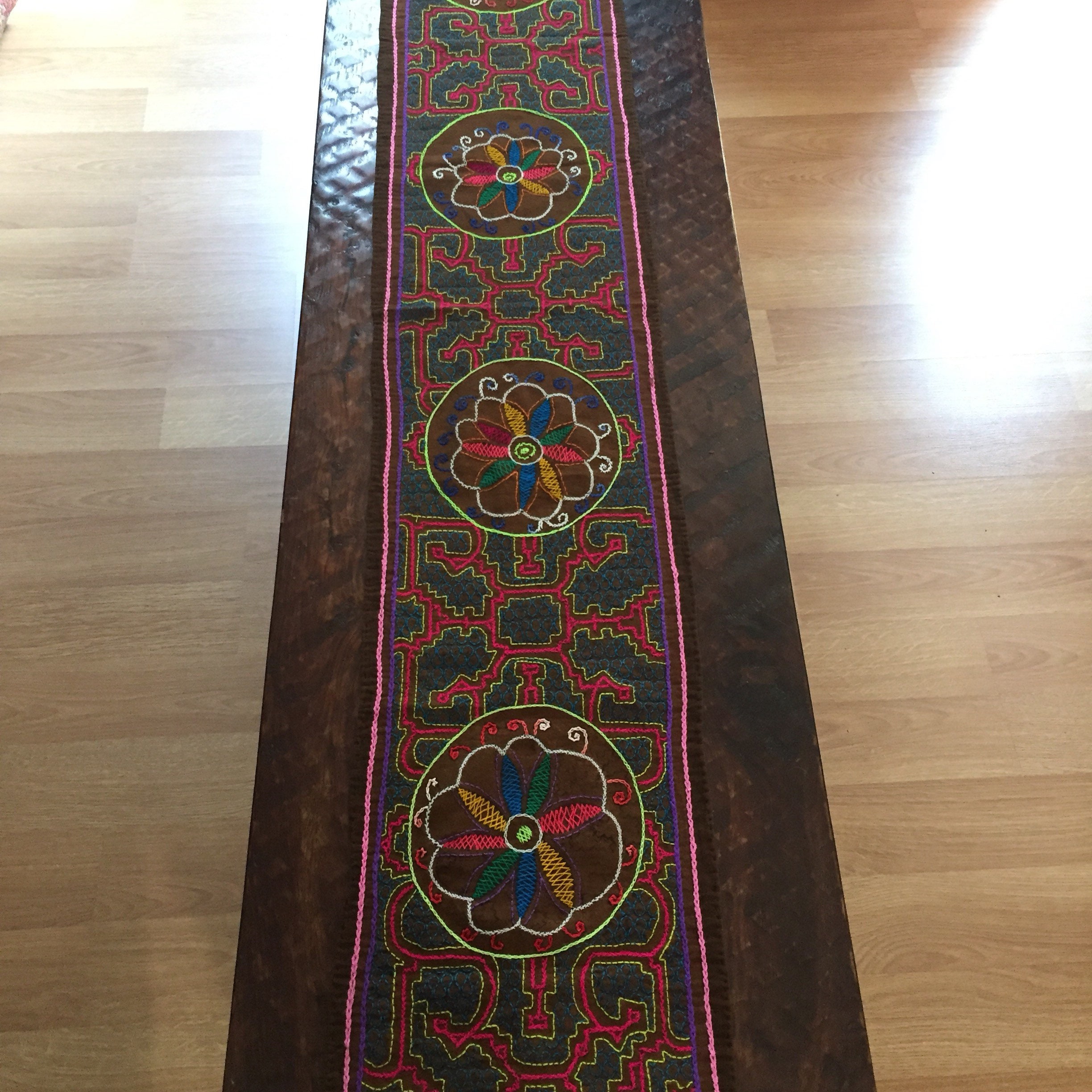 Peruvian hand embroidered Shipibo table runner (approx. 10 x 60)