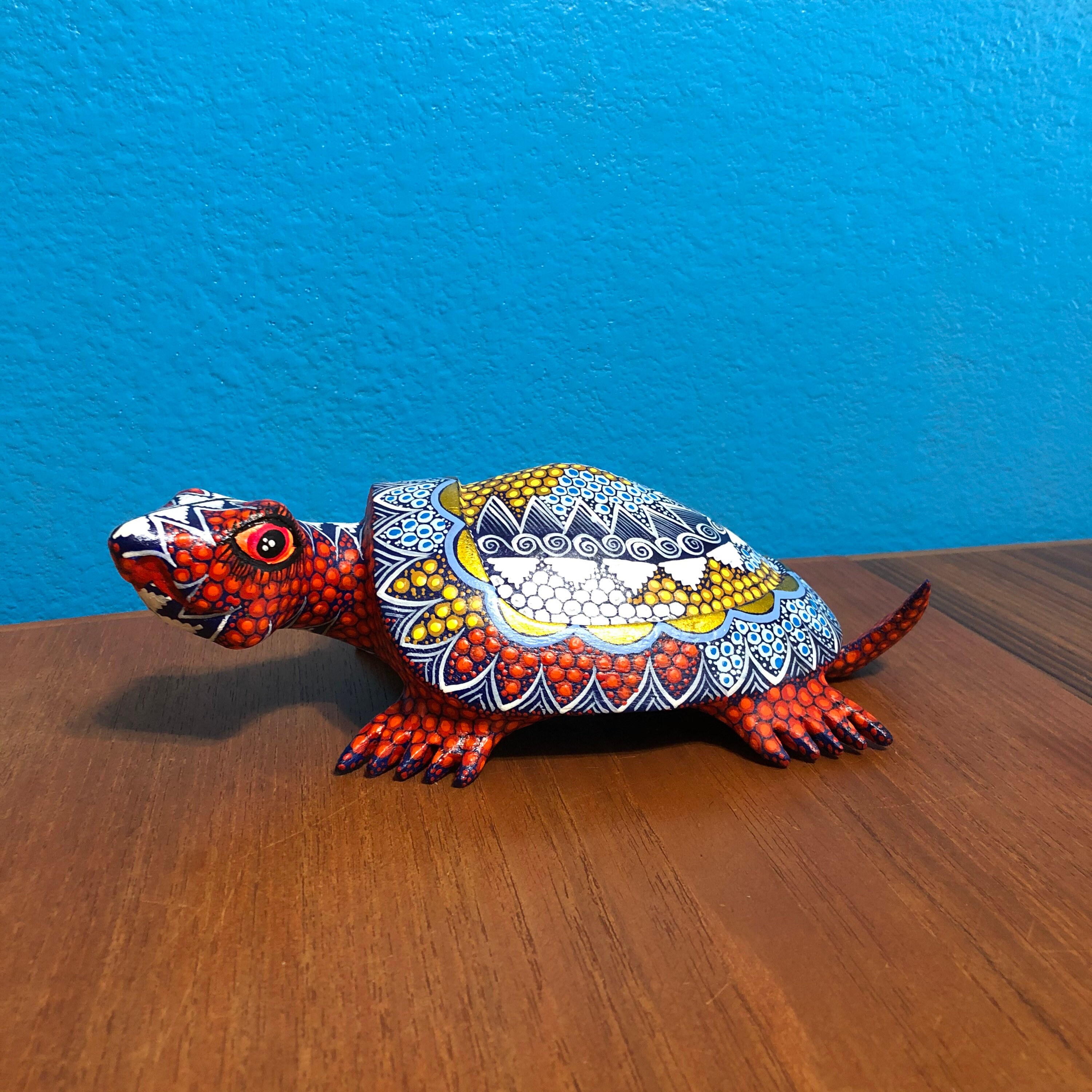 Alebrije Red and Blue Turtle Wood Carving by Roberto and Esperanza ...