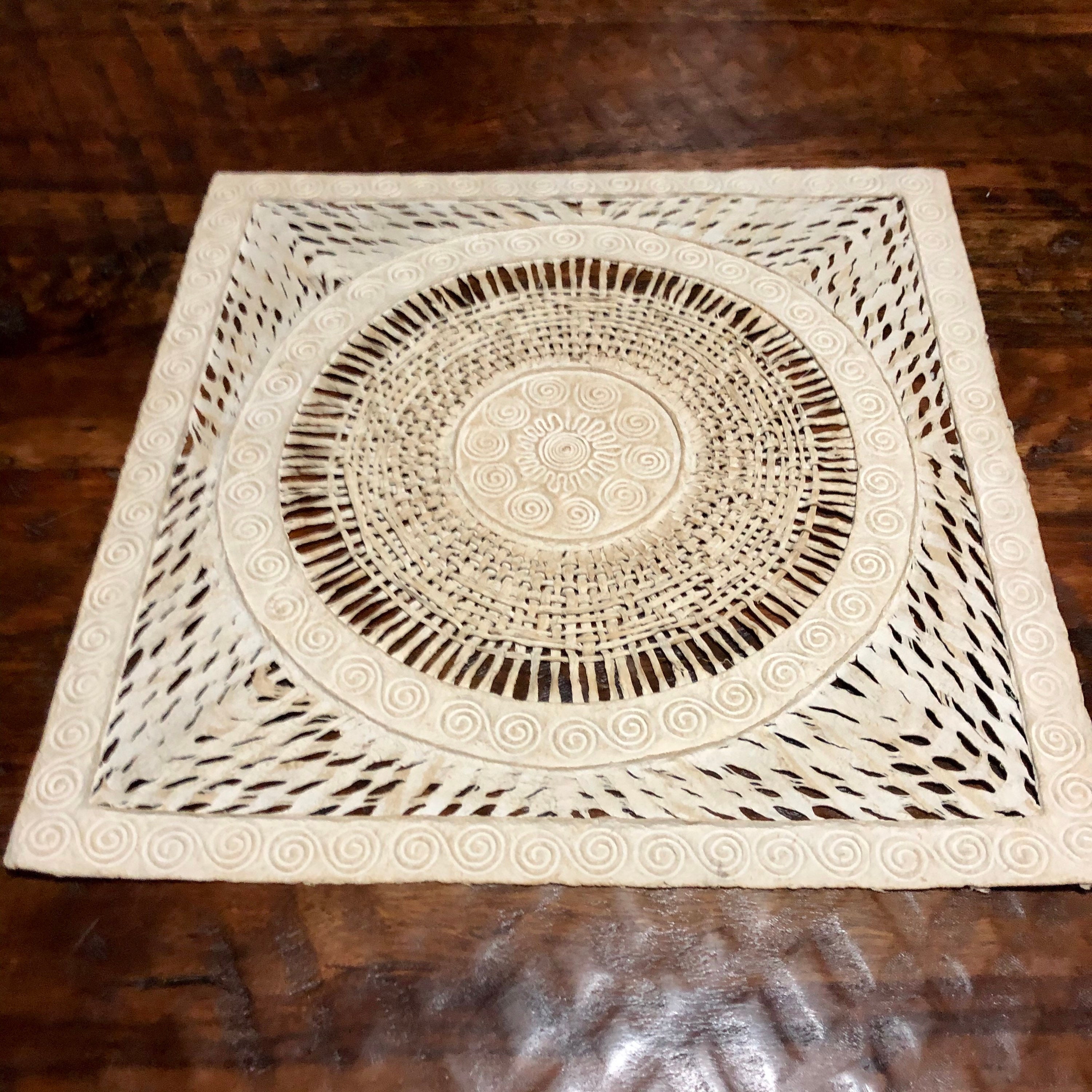 Amate Bark Paper Wall Art with woven design (16” x 16”)