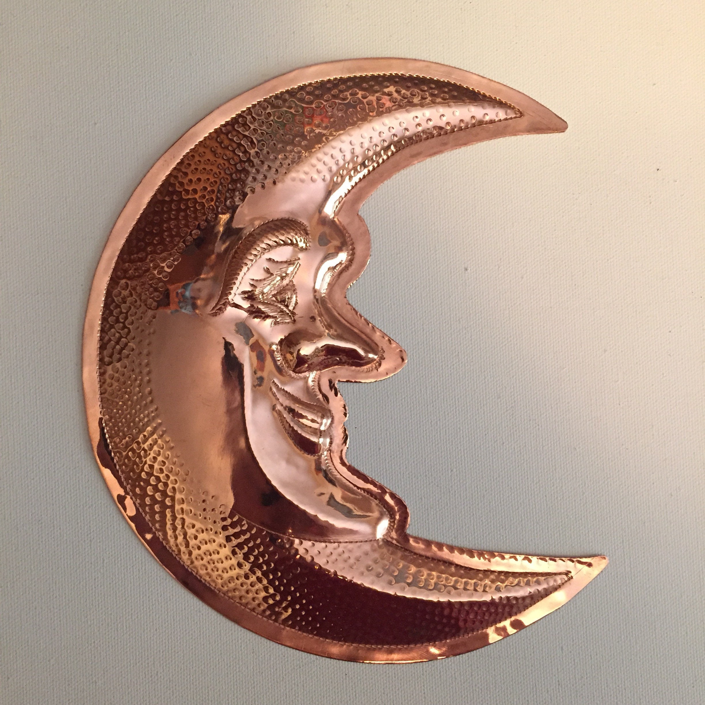 Handcrafted Pure Hammered Copper Crescent Moon 7x8