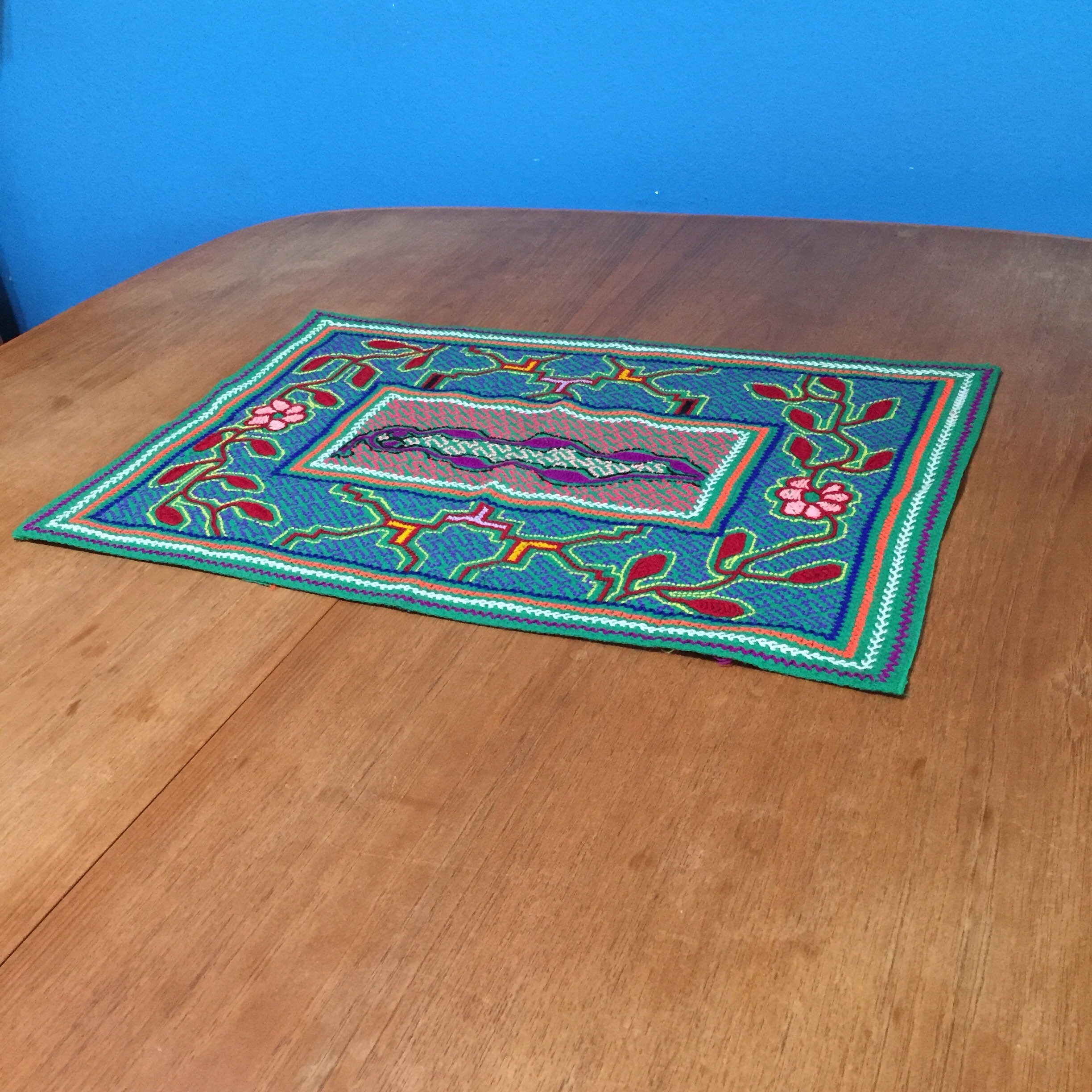 Peruvian hand embroidered Shipibo table topper centerpiece (approx. 22 ...