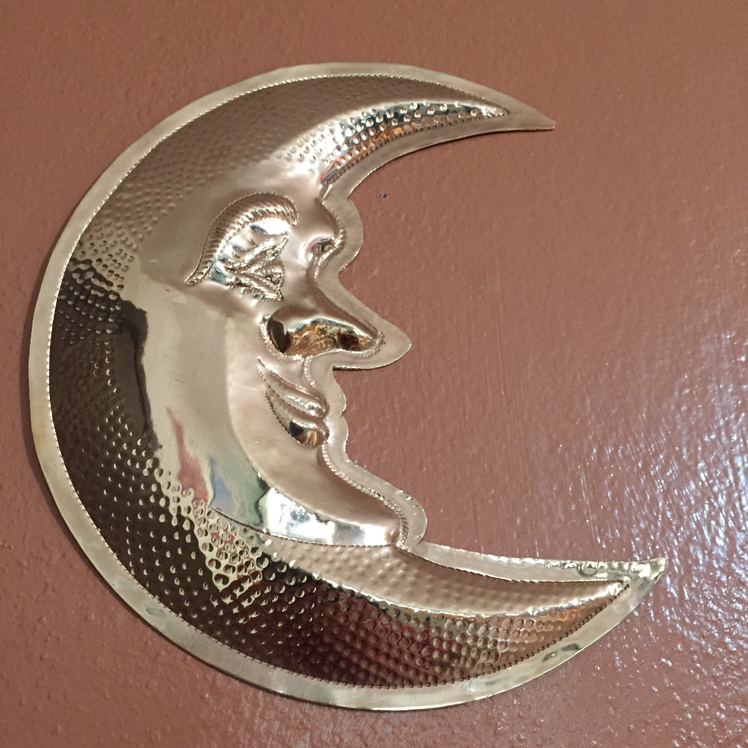 Handcrafted Pure Hammered Copper Crescent Moon 7x8