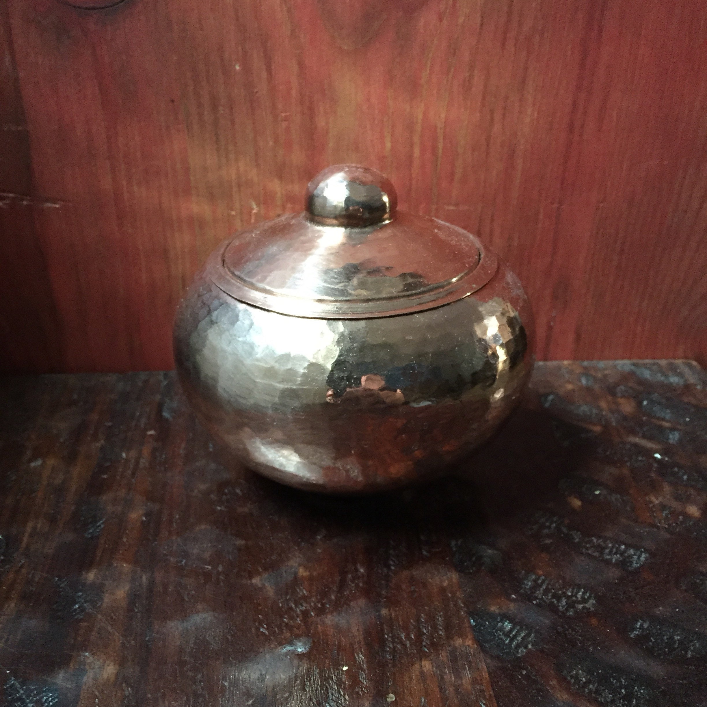 Hammered Copper Round Storage Container with Lid