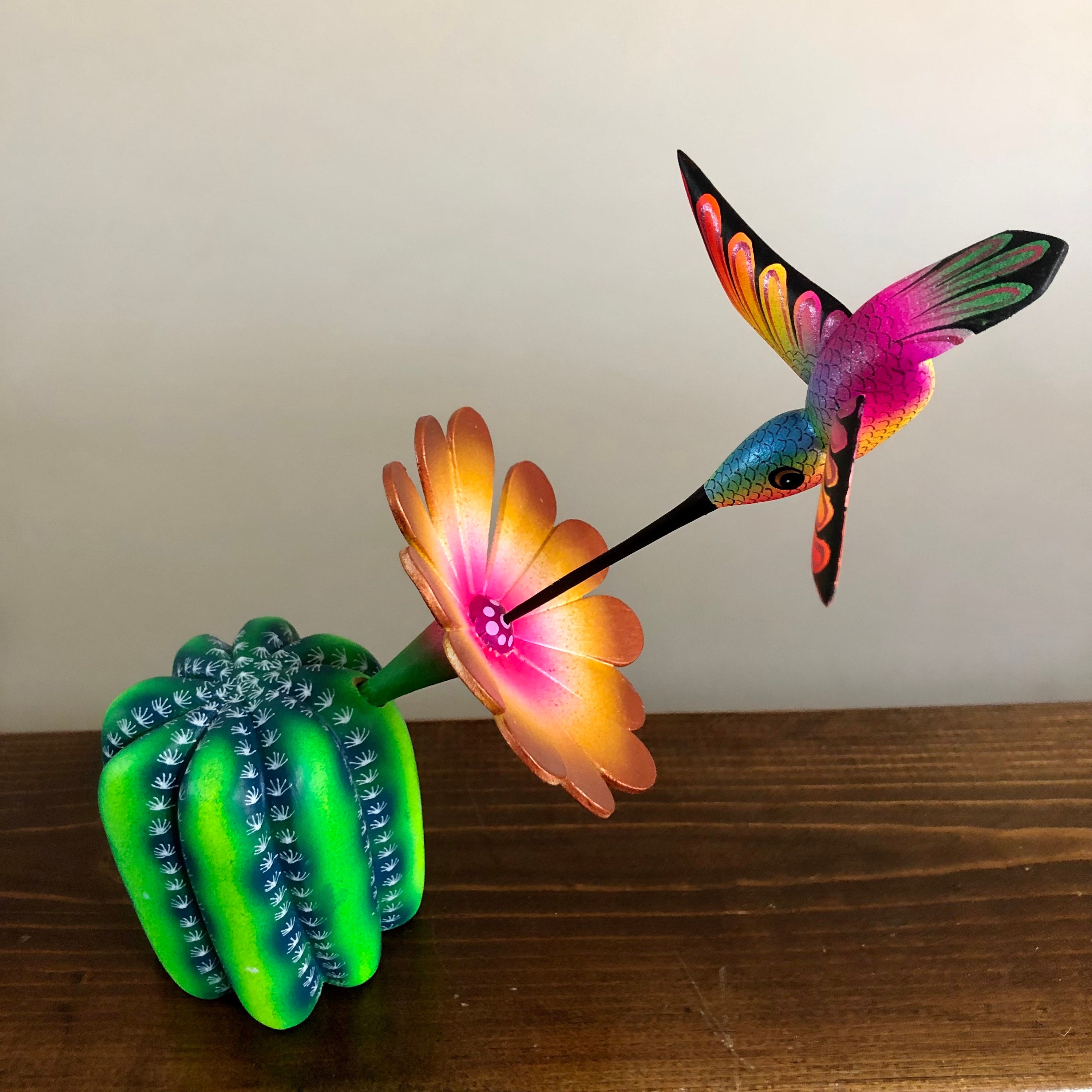 Alebrije Hummingbird and Cactus Flower Handcrafted Wood Carving by ...