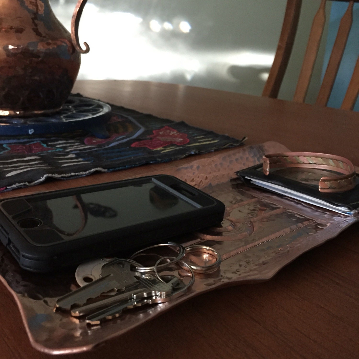 Pure Hammered Copper Valet Tray w/ Colorado Flag engraving - 12 x 6