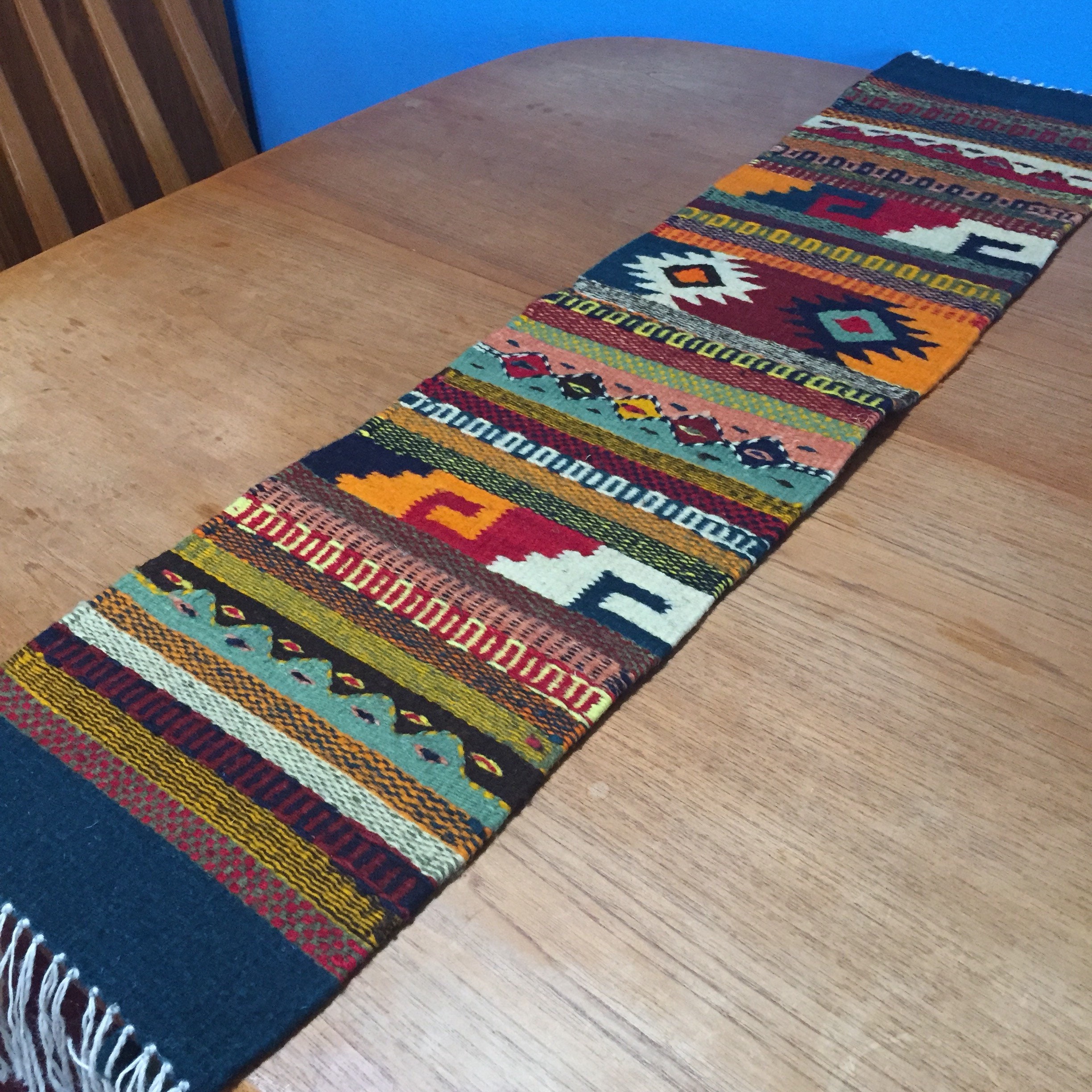 Zapotec hand woven merino wool table runner 40 x 10