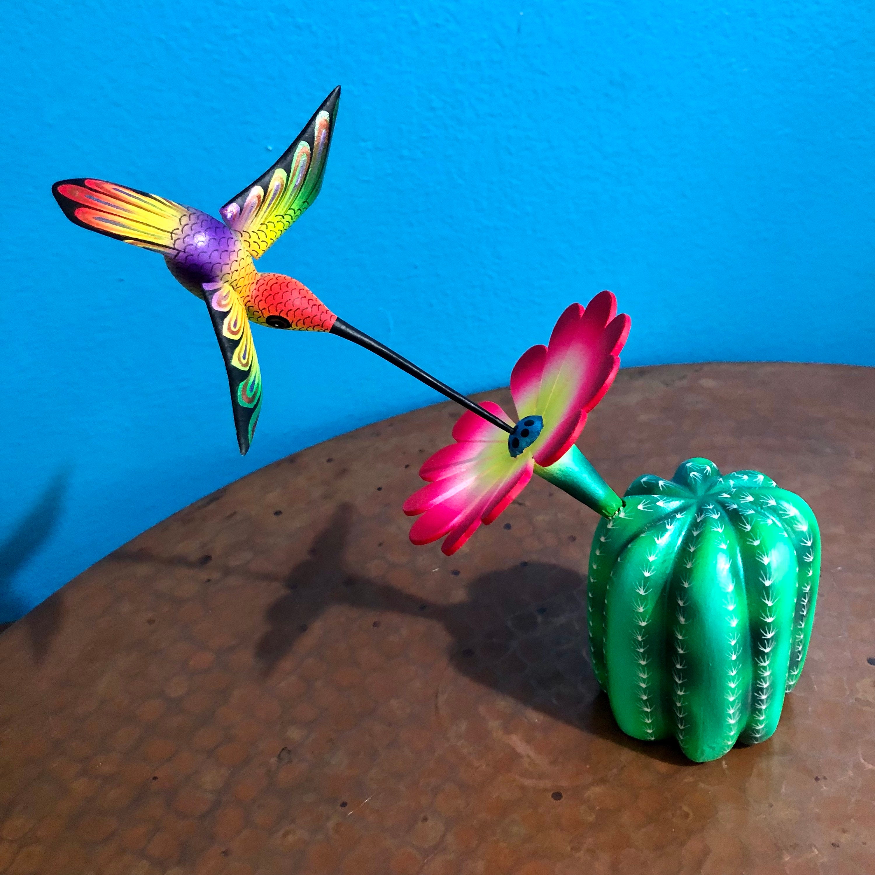 Alebrije Hummingbird and Cactus Flower Handcrafted Wood Carving by ...