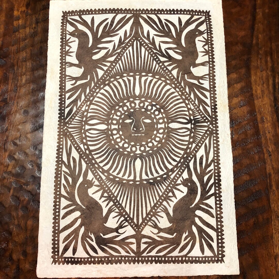 Handmade Amate Bark Paper Wall Art: Otomi Sun & Animal Design - Etsy
