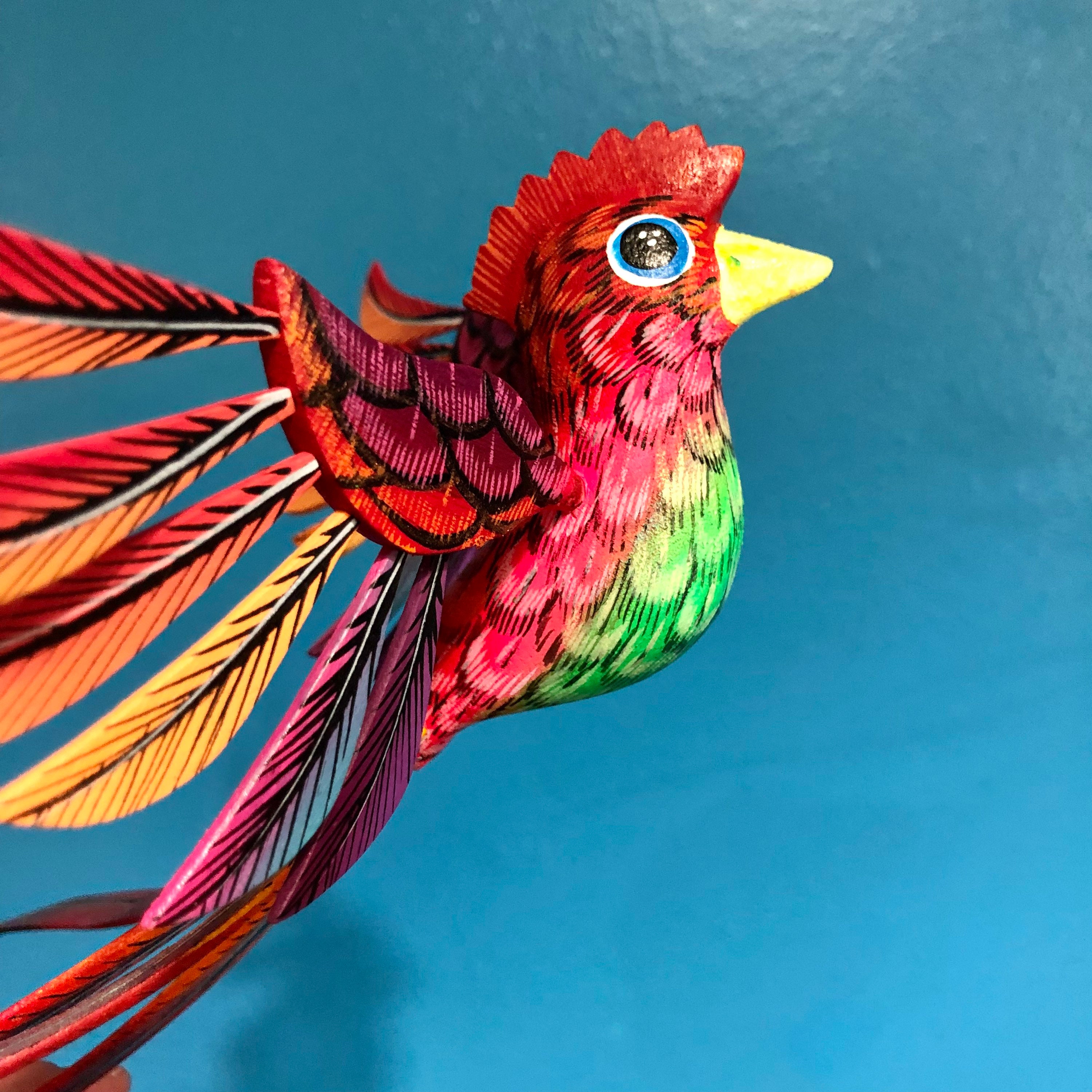 Alebrije Exotic Quetzal Bird Wood Carving by Roberto and Esperanza Martinez