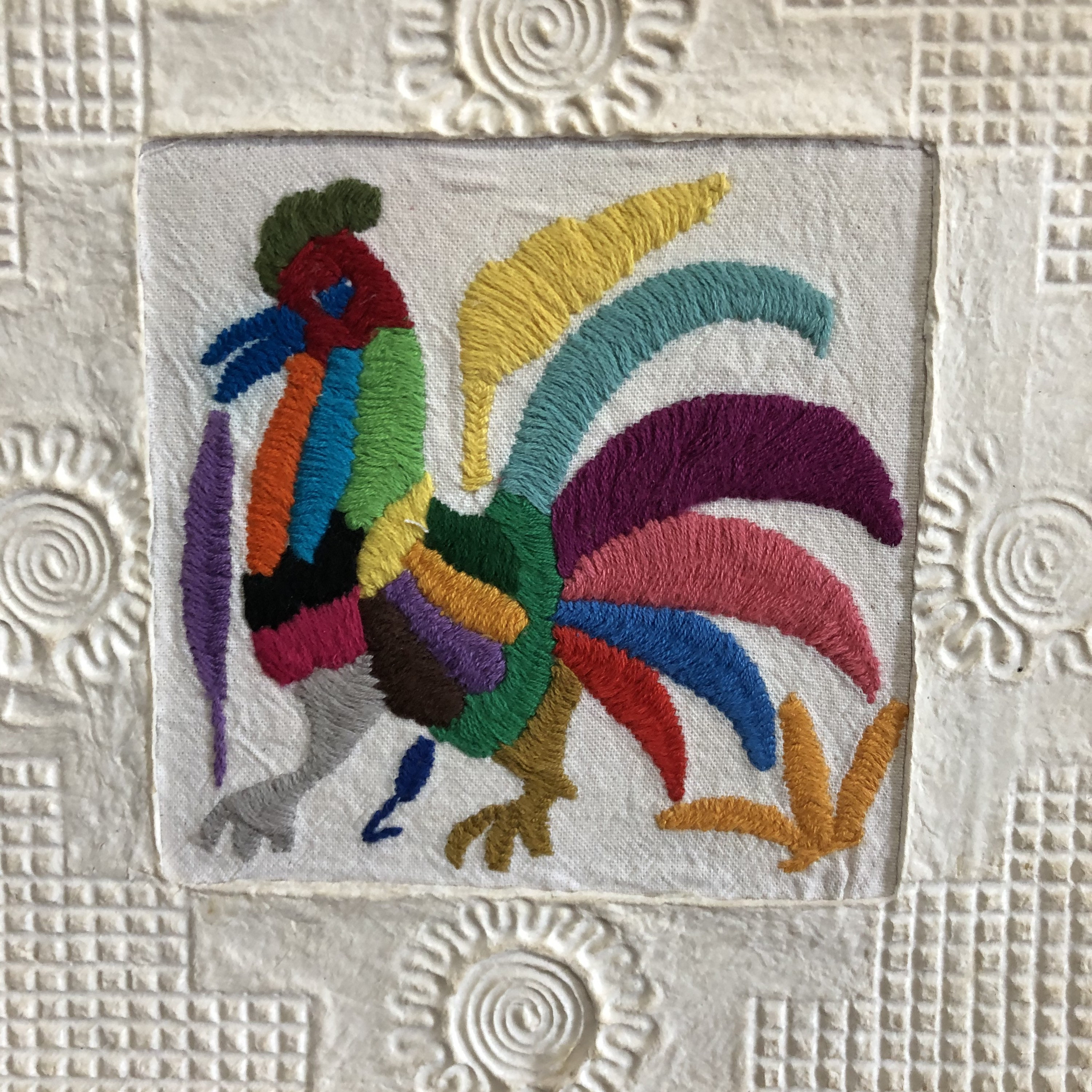 Amate Bark Paper Wall Art with Otomí Embroidered Designs - 12” x 12”