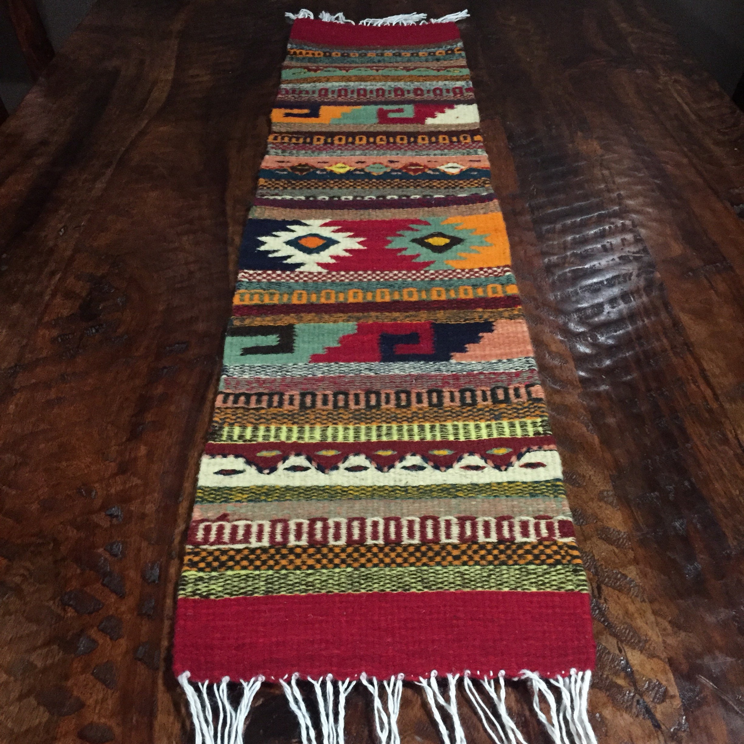 Zapotec hand woven merino wool table runner 42 x 10