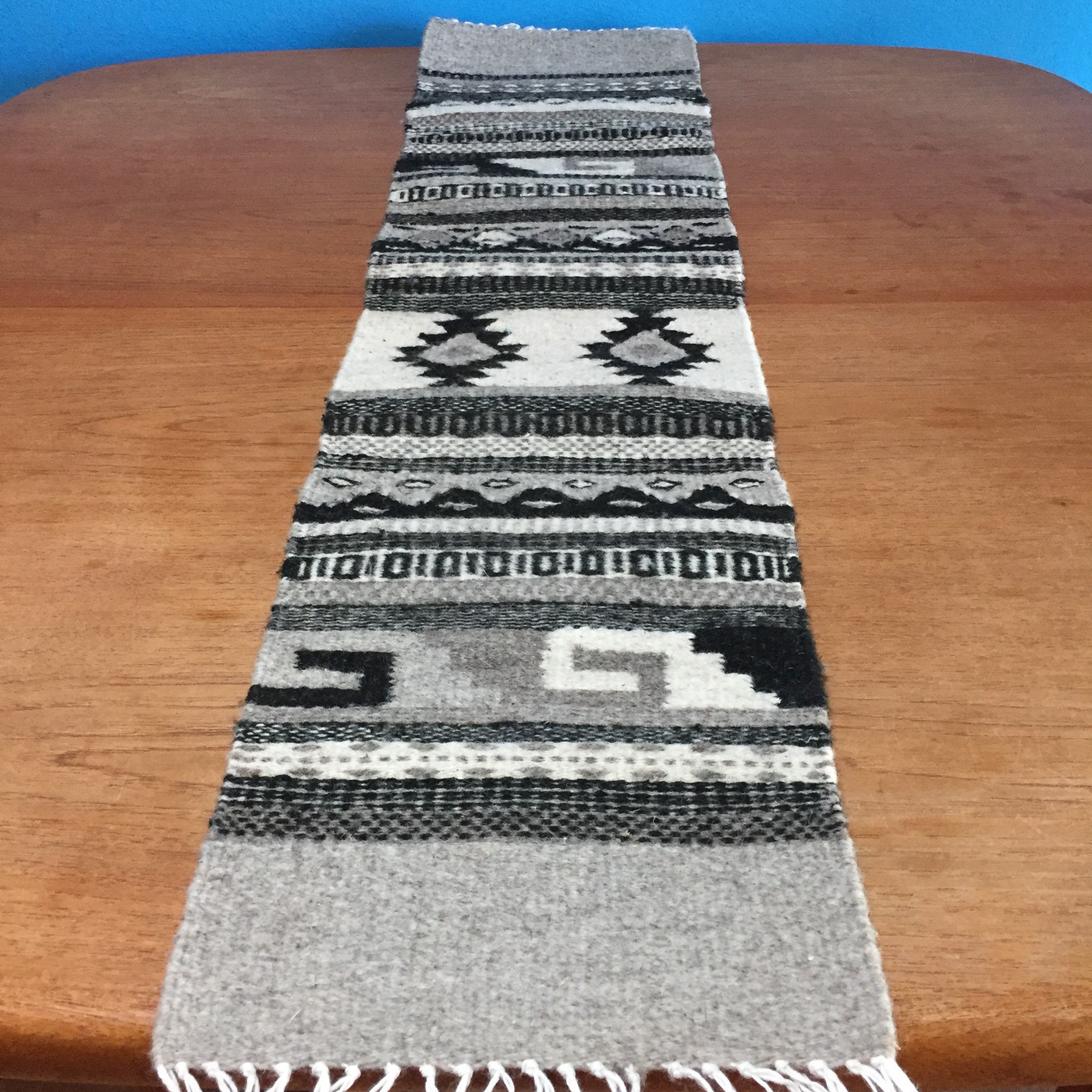 Zapotec hand woven merino wool table runner 39 x 9 1/2