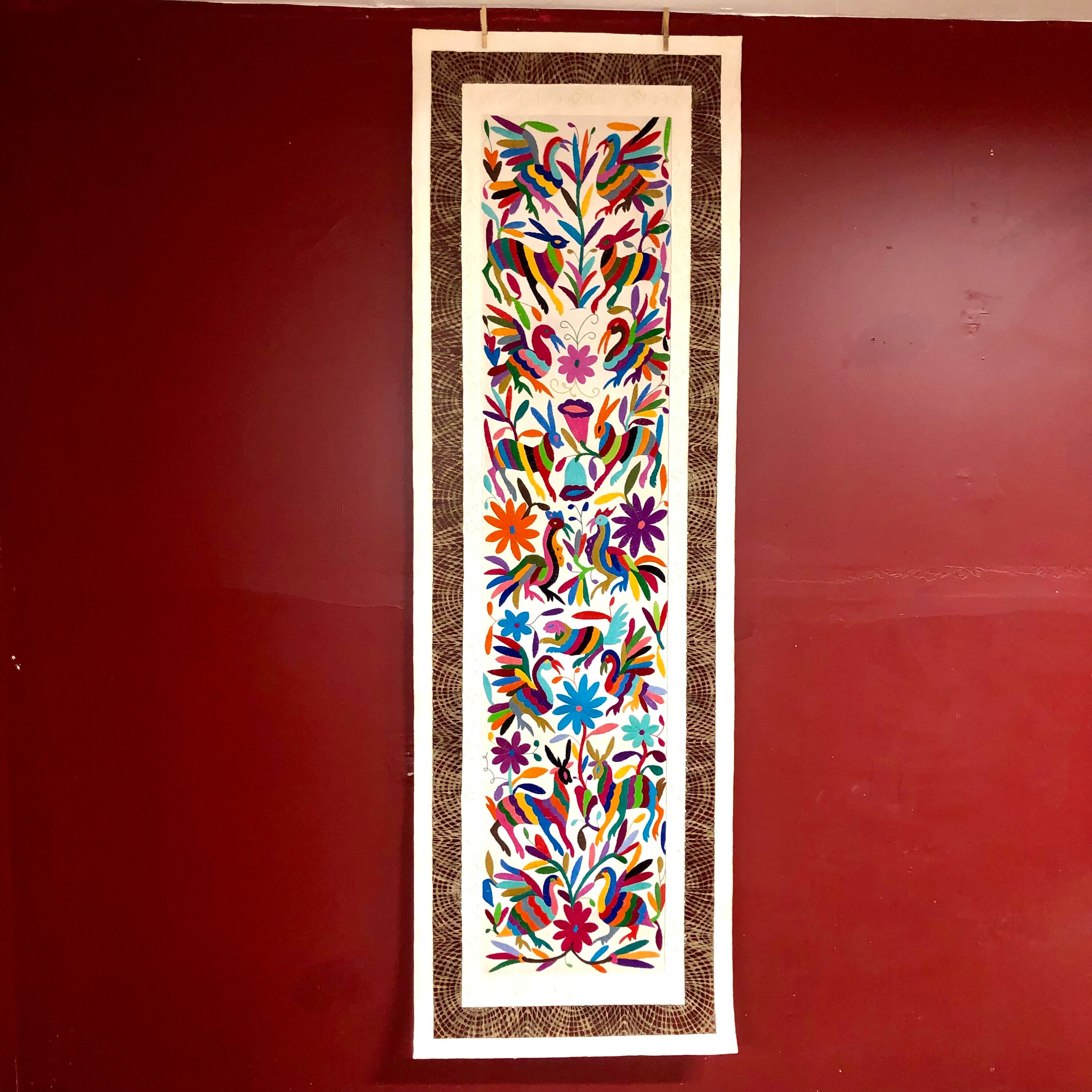 X-Large 7’ Amate Paper Wall Art with Otomí Hand Embroidered Multicolor ...
