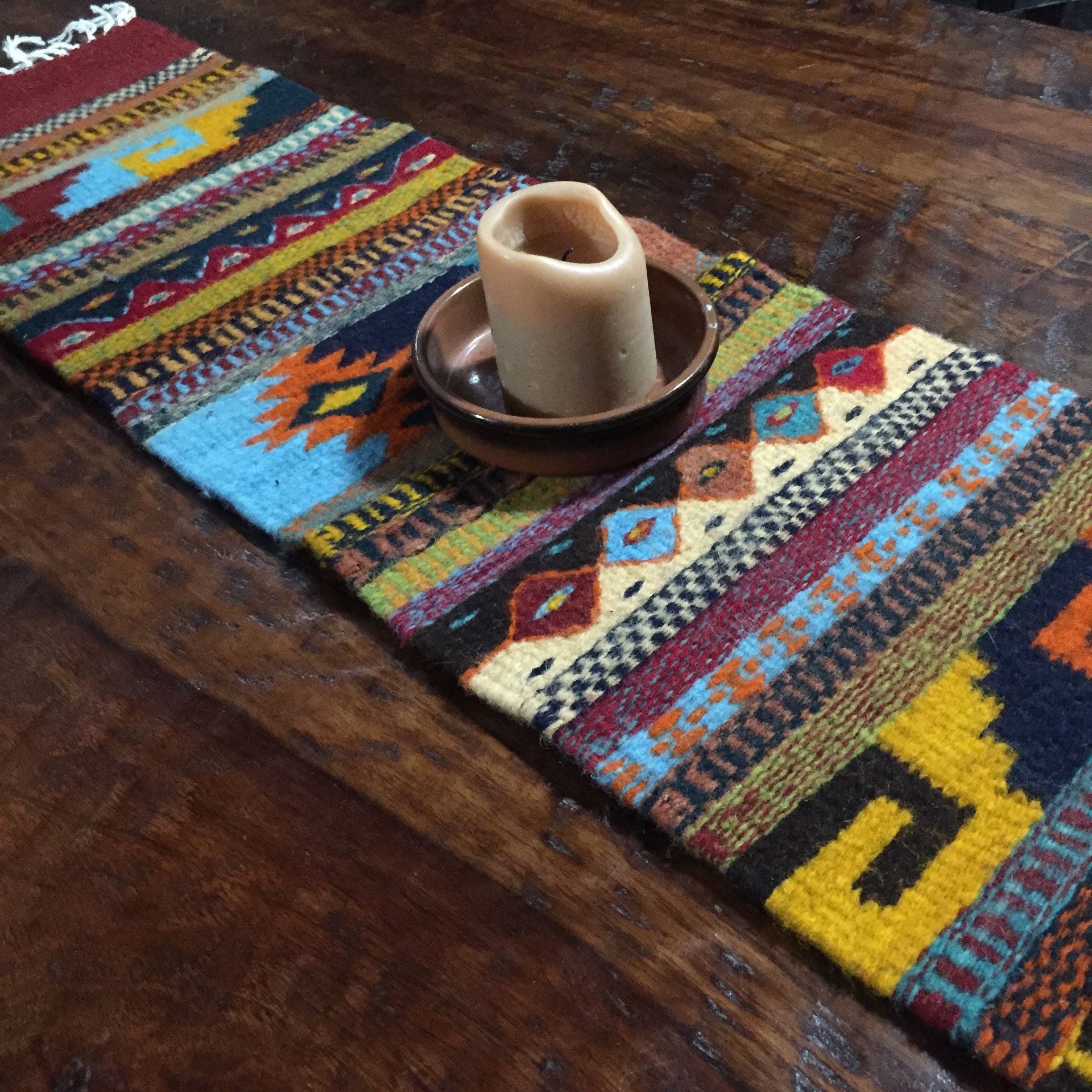 Zapotec hand woven merino wool table runner 40 x 9 1/2