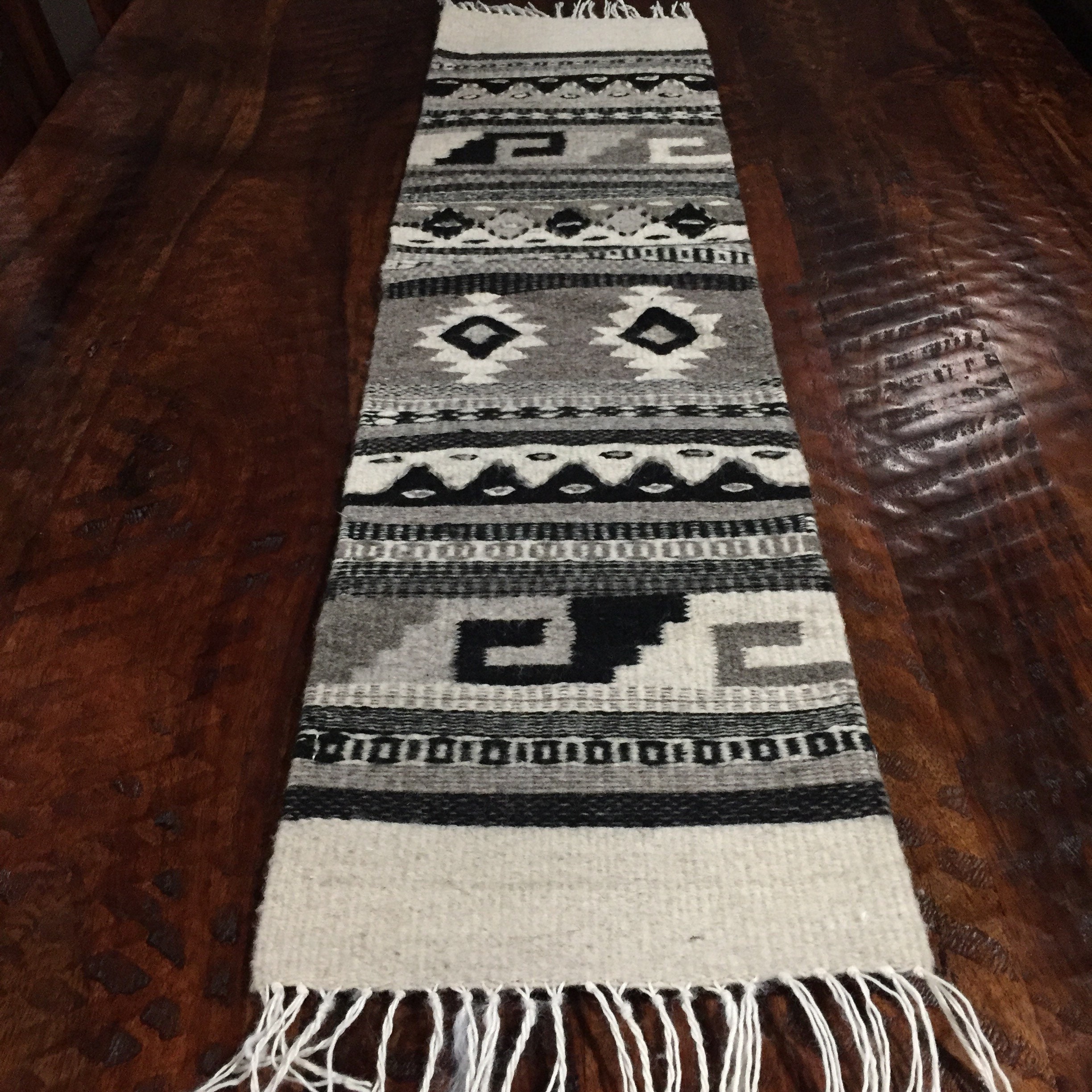 Zapotec hand woven merino wool table runner 40 x 10