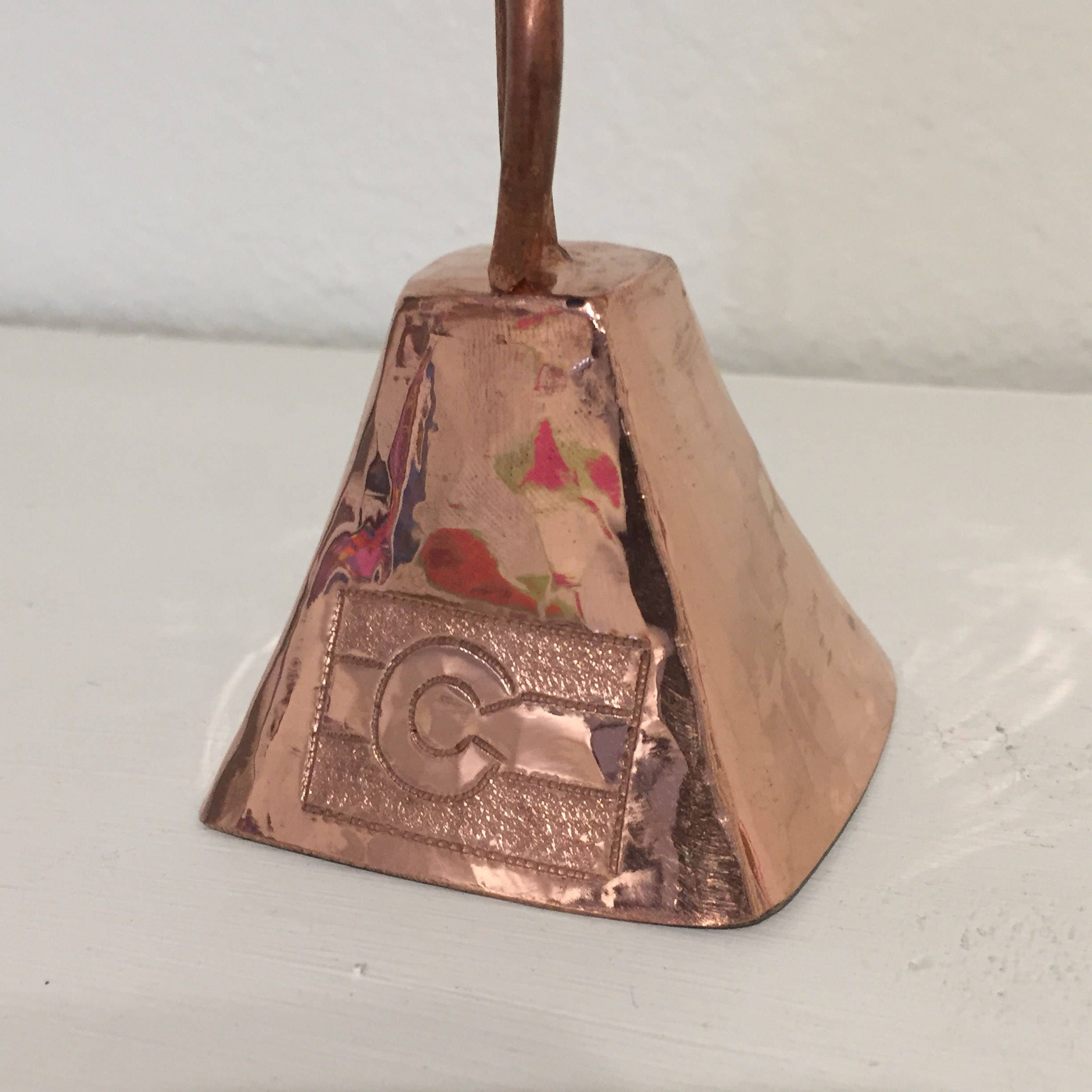 Pure Hammered Copper Cowbell with Colorado Flag engraving (3 1/2)
