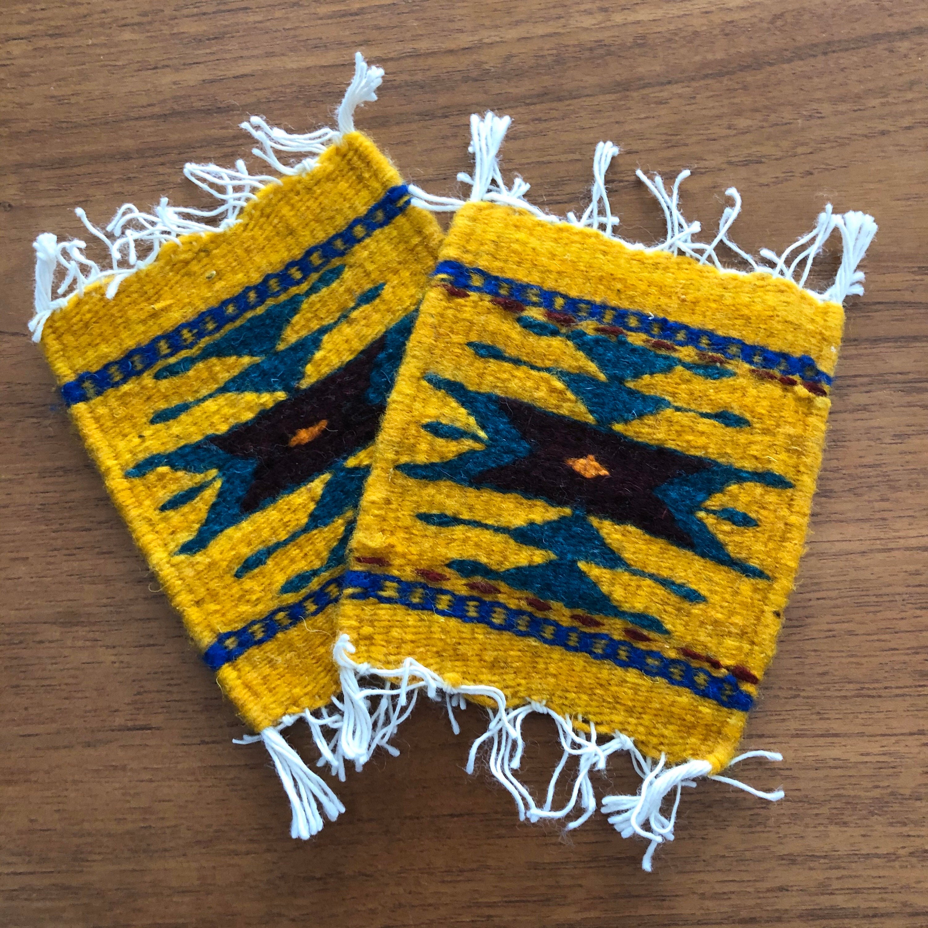Zapotec hand woven merino wool coasters - set of two approximately (5 ...