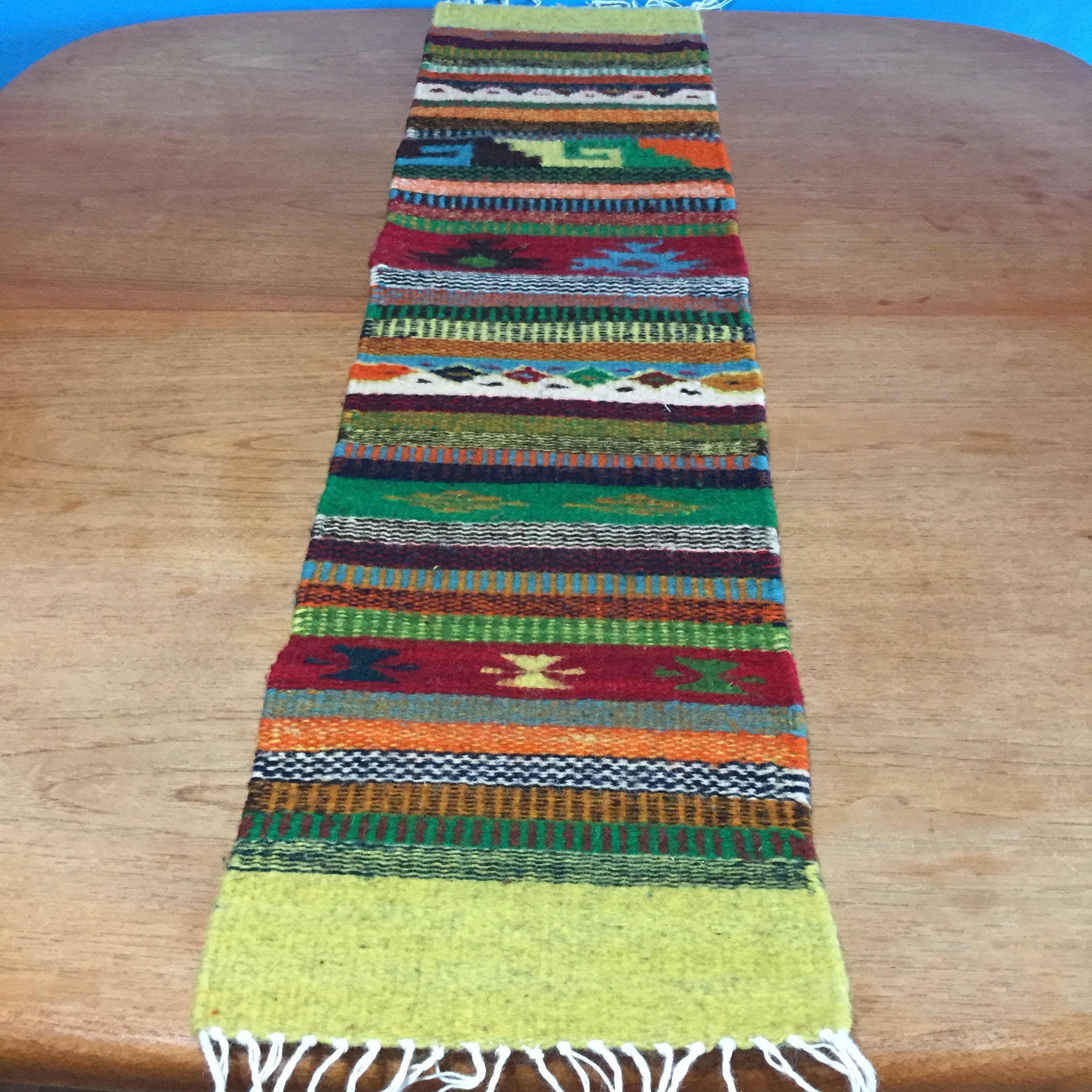Zapotec hand woven merino wool table runner 38 1/2 x 10