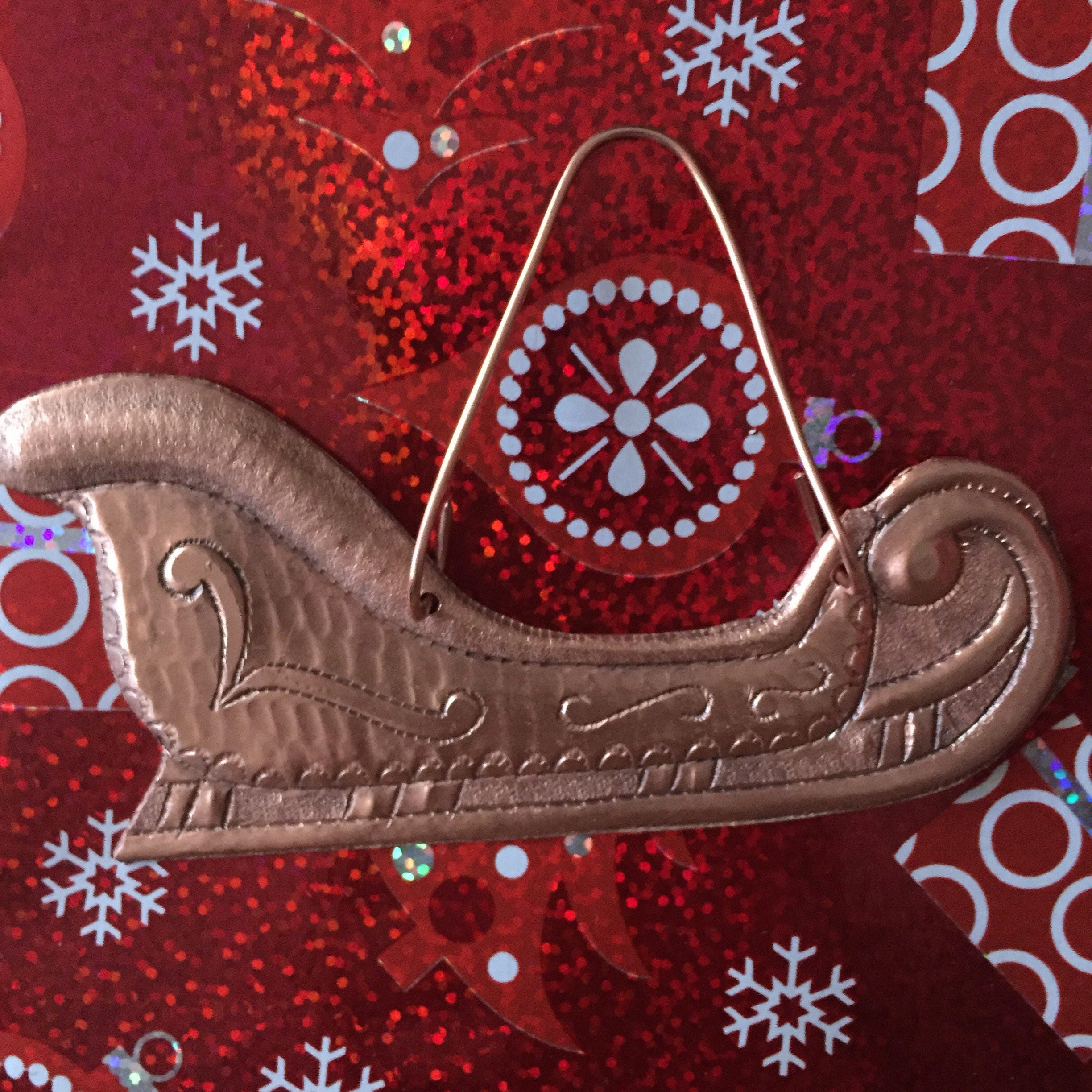 Handcrafted Pure Hammered Copper Santa's Sleigh Christmas Tree Ornament
