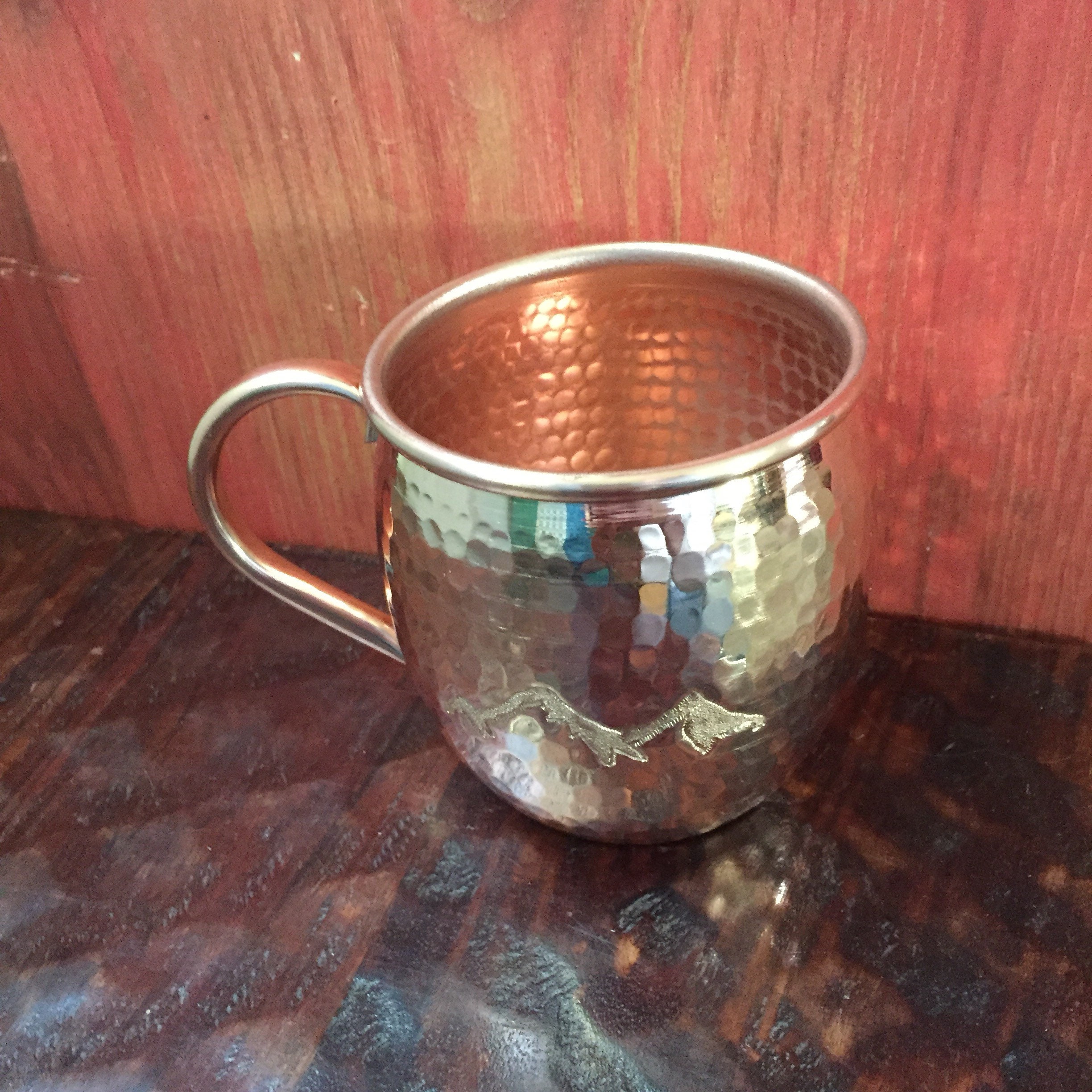 16oz Moscow Mule Hammered Copper Barrel Mug with mountains engraving