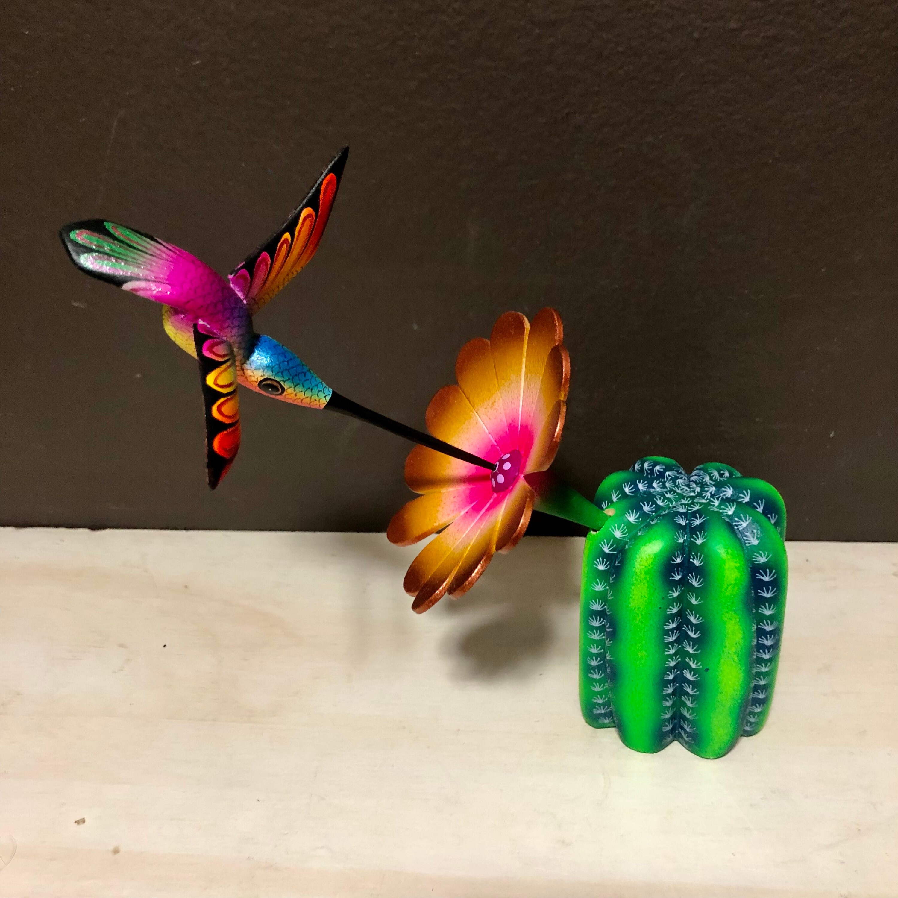 Alebrije Hummingbird and Cactus Flower Handcrafted Wood Carving by ...
