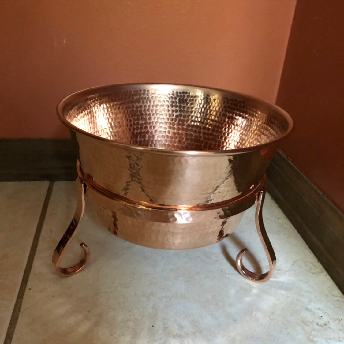 Copper Tripod Plant Stand with 7 Ring