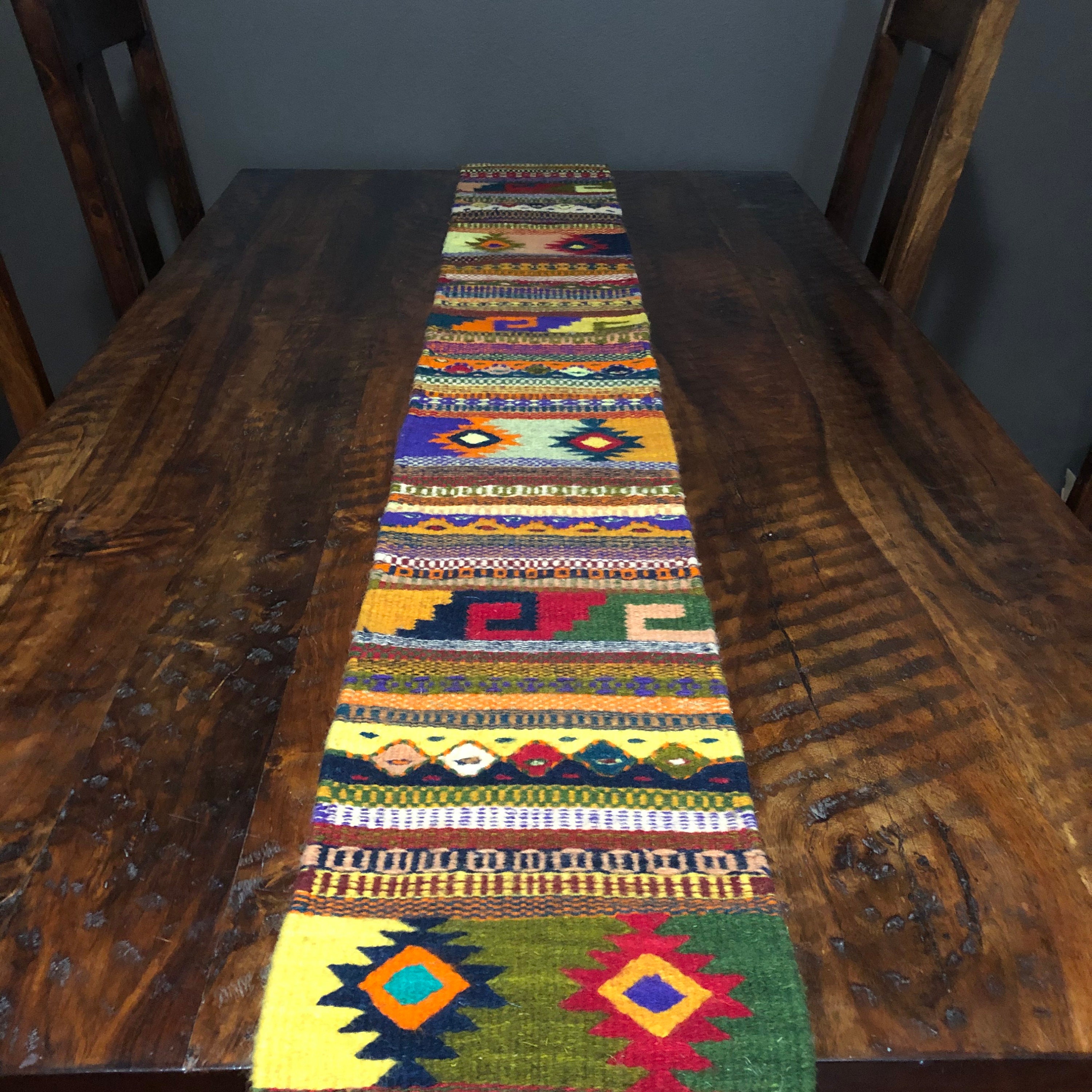 Zapotec hand woven merino wool table runner 79” x 9 3/4”